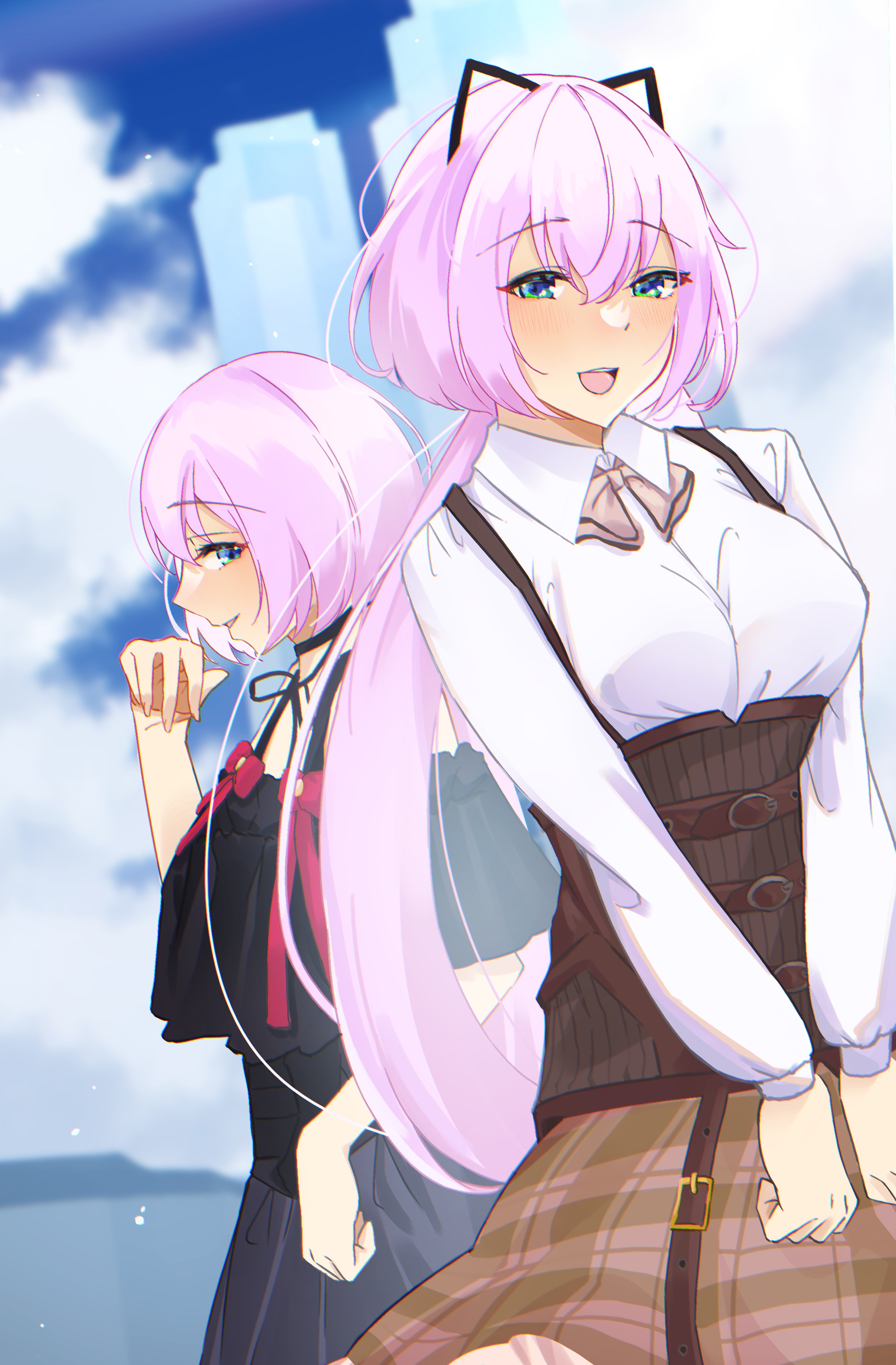 Safebooru - 2girls :d absurdres animal ears arm at side assault lily bangs belt belt buckle ...