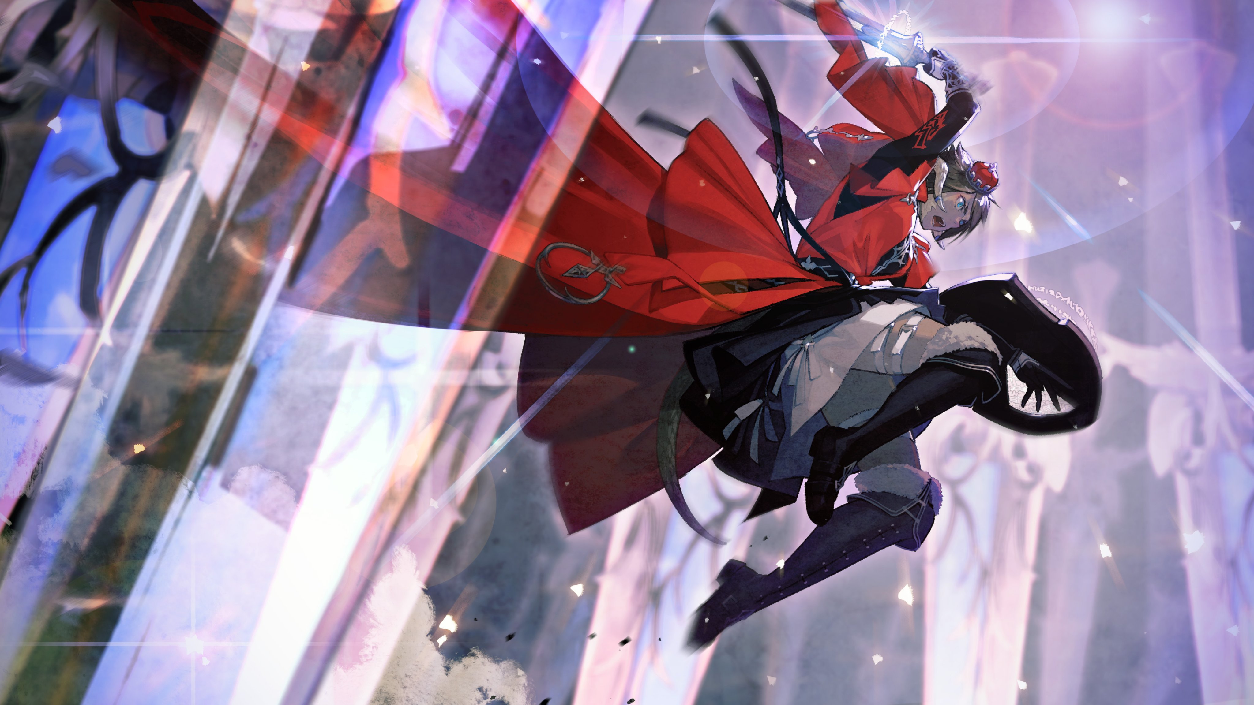 Safebooru - 1girl absurdres arm up armor attack au ra black footwear ...