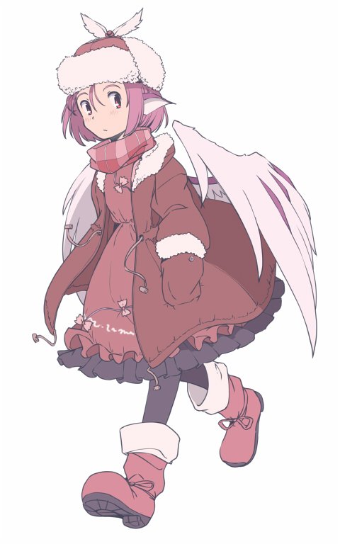 Safebooru - 1girl animal ears bird ears bird wings black pantyhose blush boots brown coat brown ...