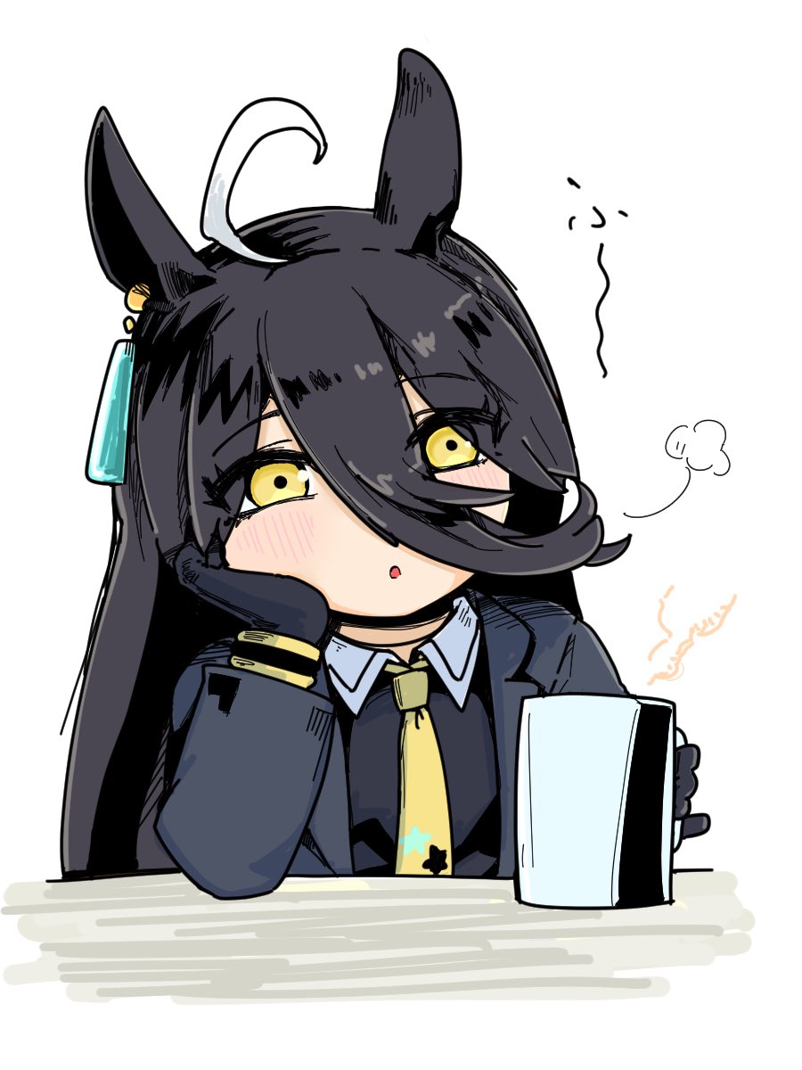 Safebooru - 1girl abeyakinn ahoge animal ears black gloves black hair ...