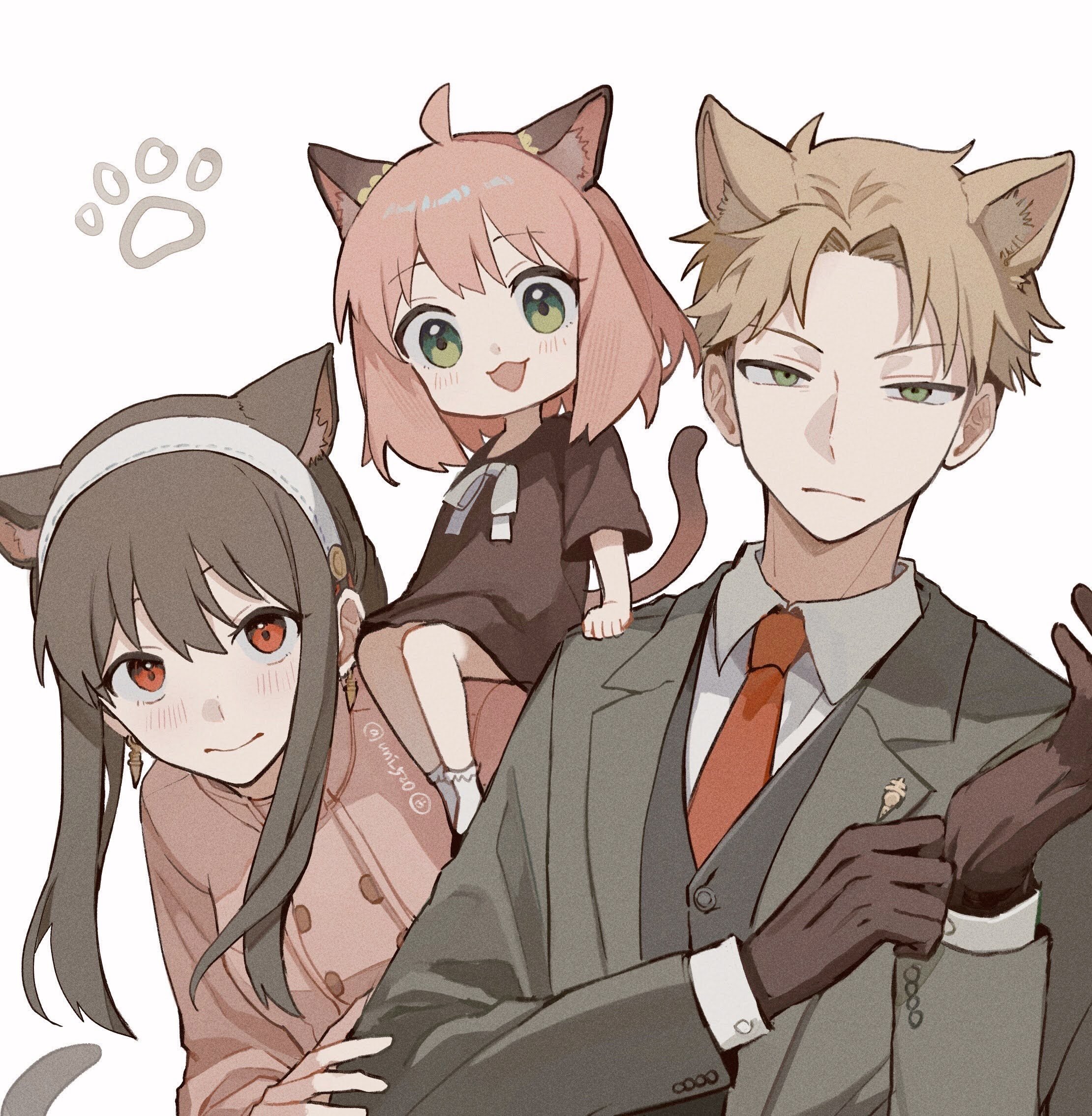 Safebooru - 1boy 2girls animal ears anya (spy x family) bangs black hair blonde hair cat ears ...