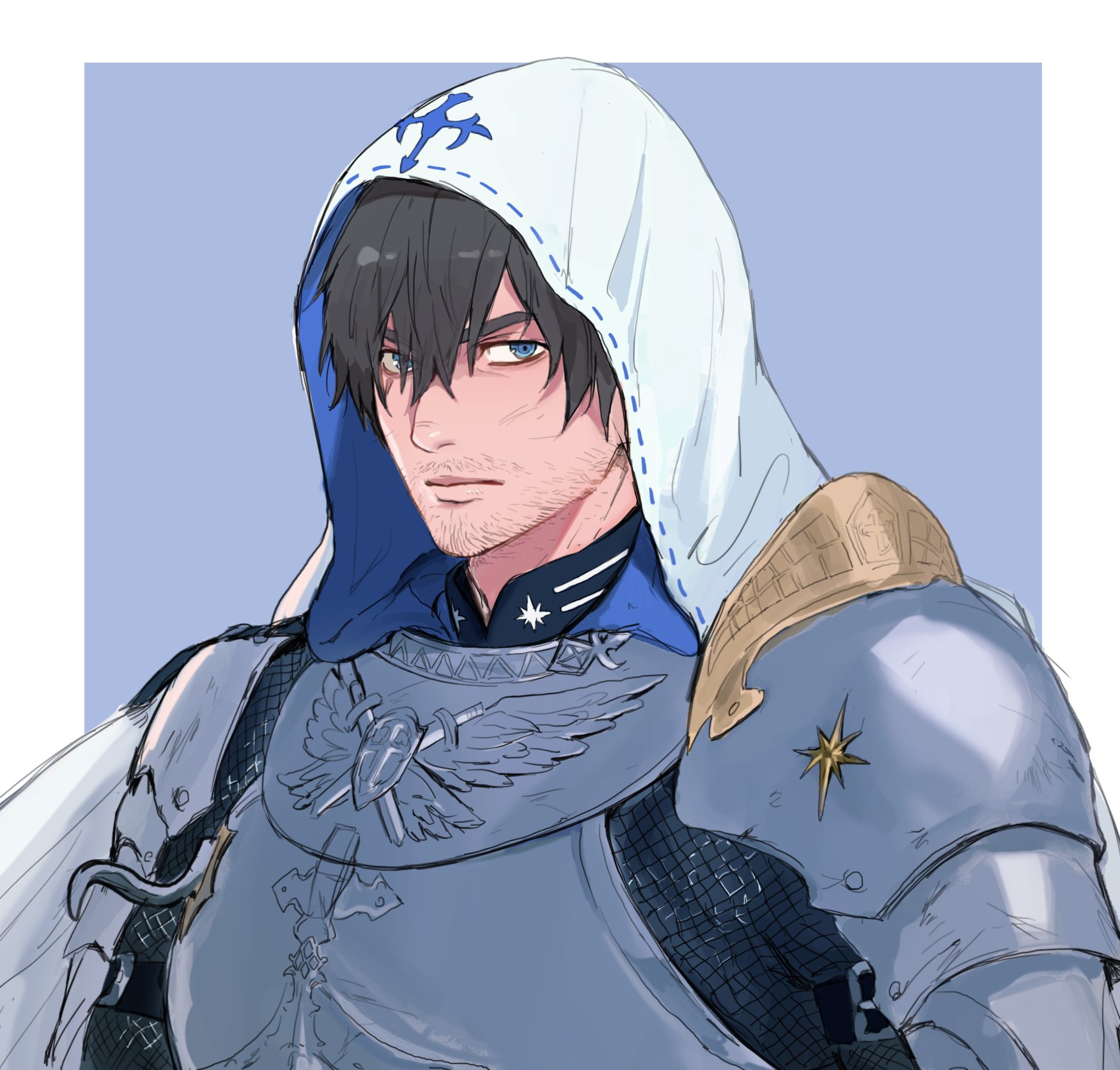 Safebooru - 1boy adventurer (ff14) armor bangs blue eyes brown hair facial hair final fantasy ...