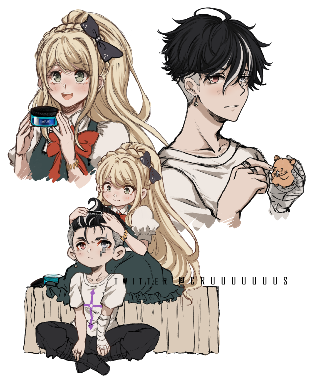 Safebooru - 1boy 1girl :d ahoge alternate costume alternate hairstyle animal artist name ...