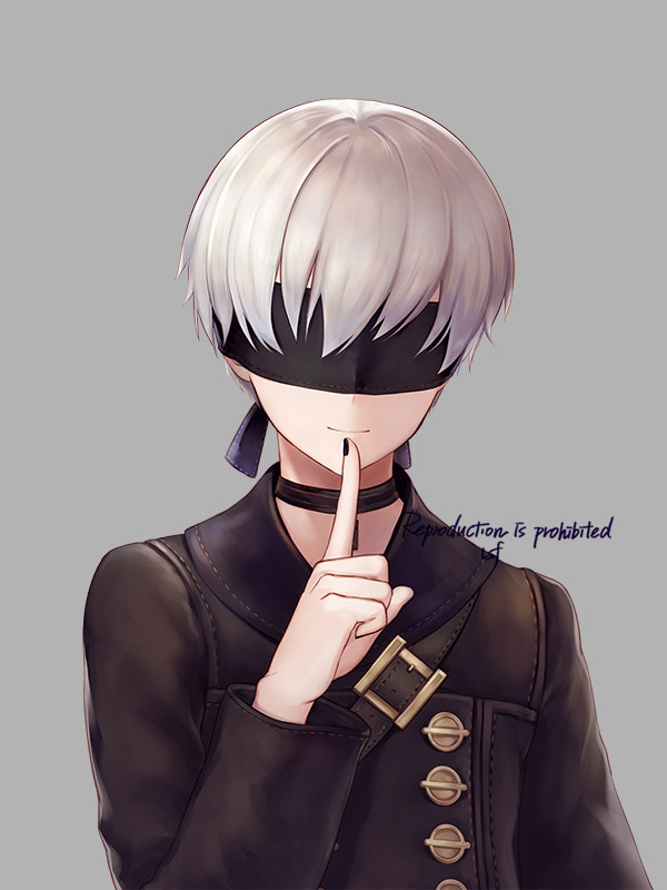 Safebooru - 1boy black blindfold black jacket black nails blindfold buttons choker finger to ...