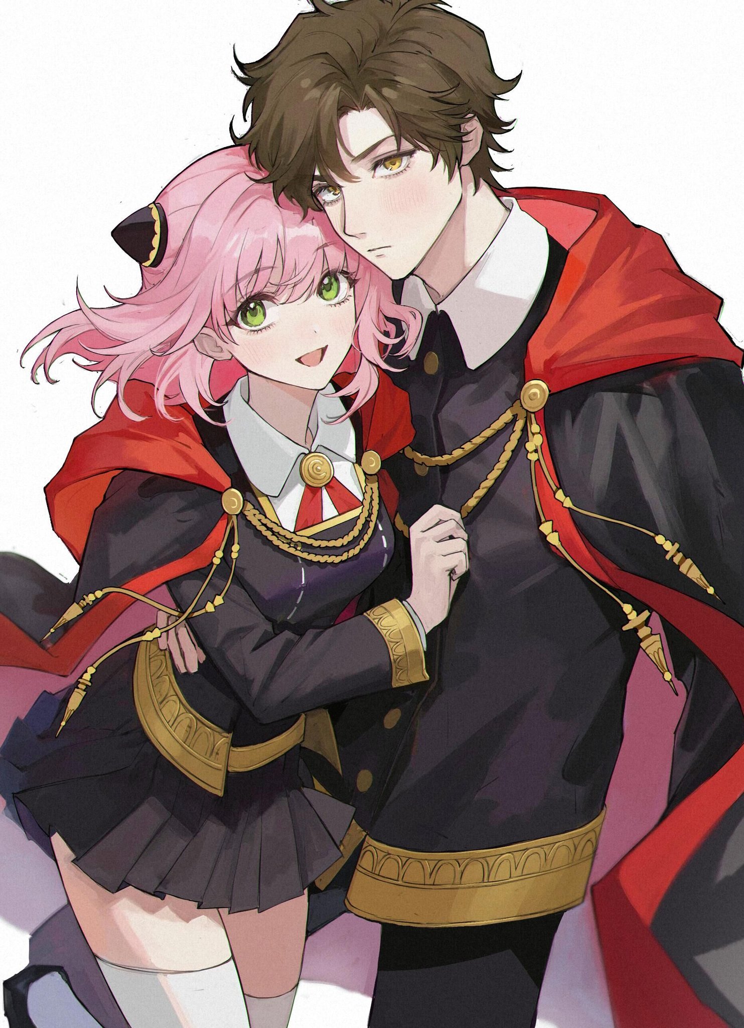 Safebooru - 1boy 1girl anya (spy x family) black dress black footwear black jacket black pants ...