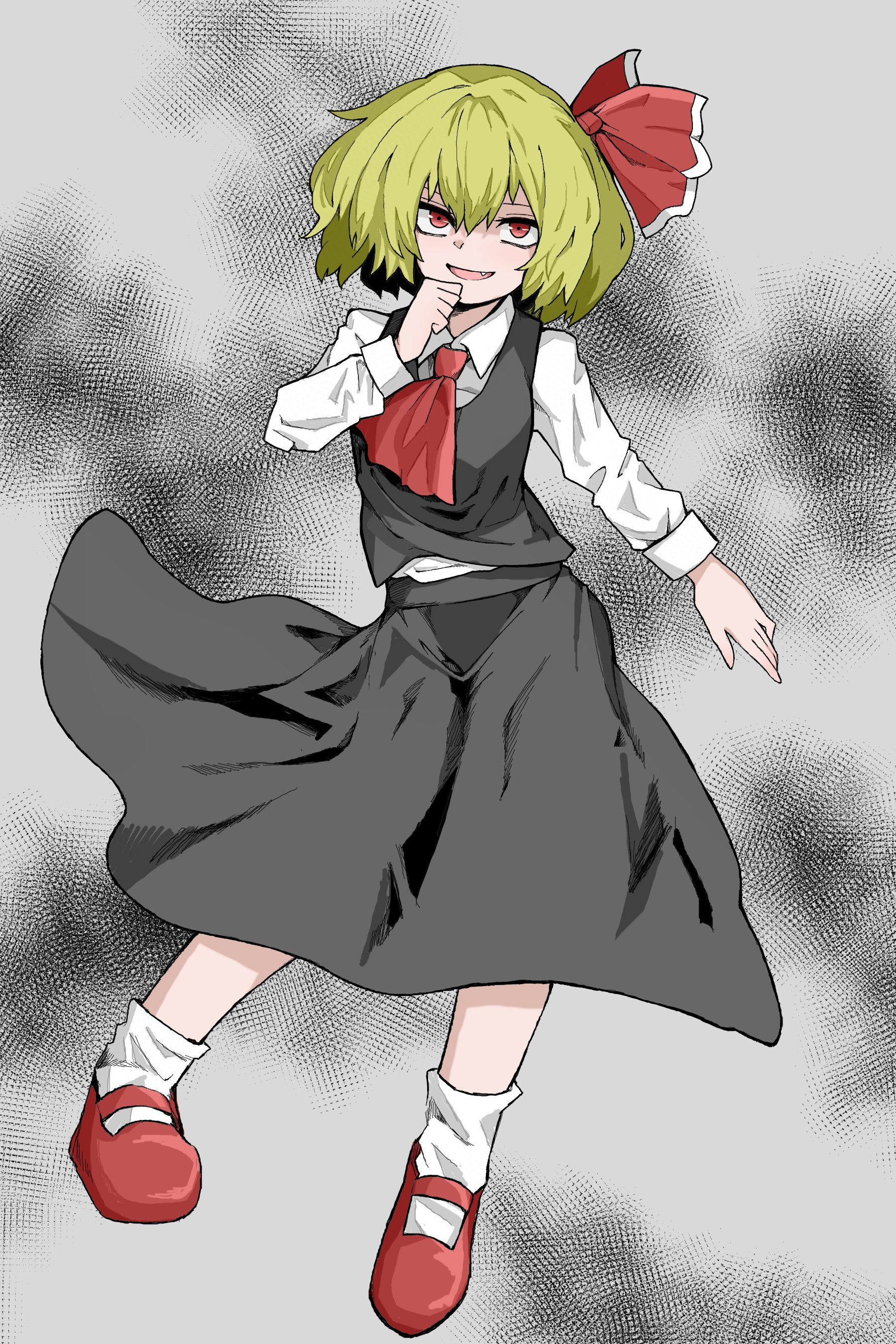 Safebooru - 1girl :d absurdres ascot bangs black skirt black vest blonde hair collared shirt ...