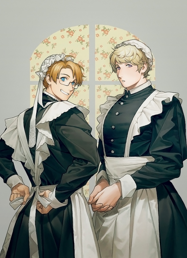 Safebooru - 2boys alternate costume america (hetalia) apron axis powers hetalia blonde hair blue ...