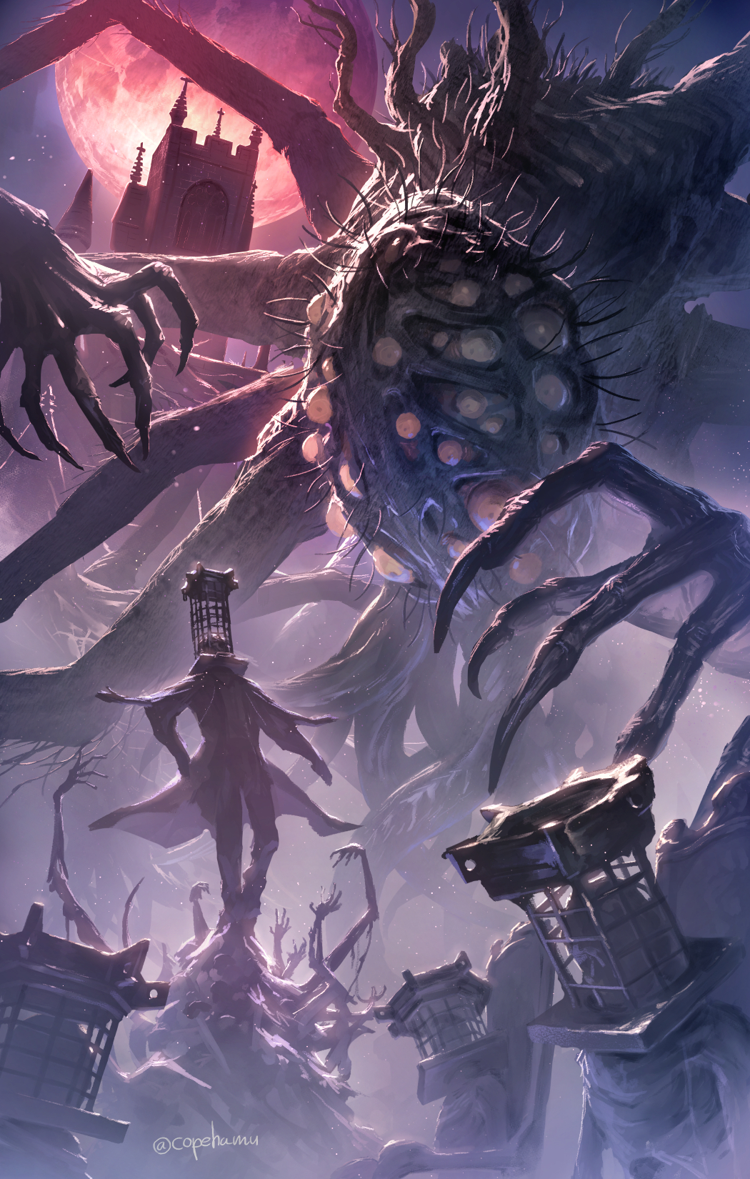 Safebooru - 1boy 1other amygdala black cloak bloodborne cage cloak ...