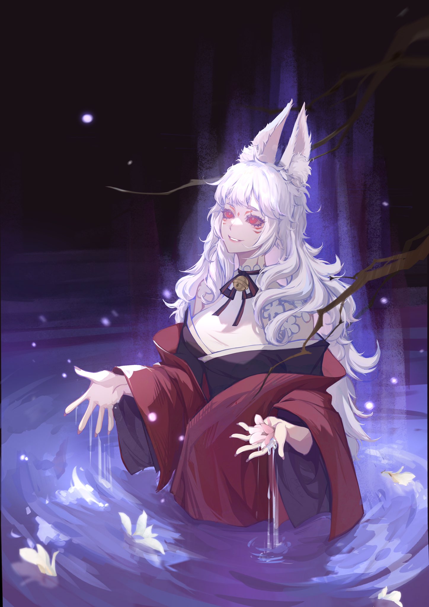 Safebooru - 1girl animal ear fluff animal ears bangs bell black kimono ...