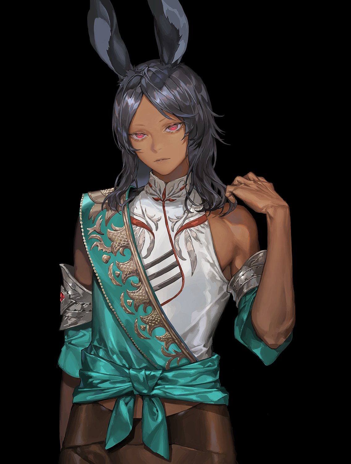 Safebooru - 1boy animal ears arm at side avatar (ff14) black background ...