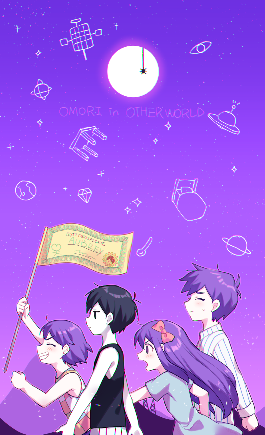 Safebooru - 1girl 3boys aubrey (omori) black eyes black hair black tank ...