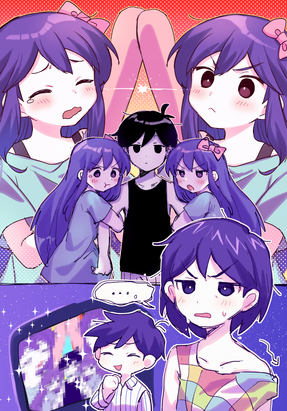 Safebooru - ... 2girls 3boys angry arm hug aubrey (omori) bangs ...