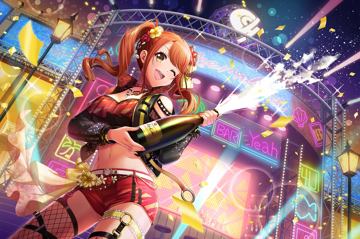 Safebooru - 1girl blush d4dj jacket long hair orange hair seto rika smile solo twintails wink ...