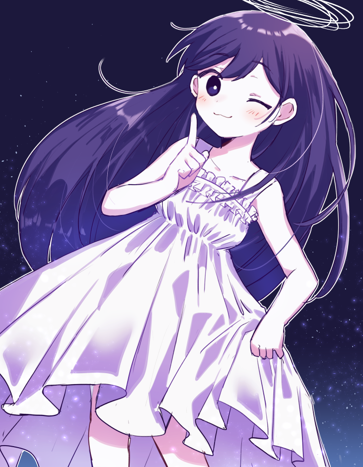 Safebooru - 1girl :3 bare shoulders bike shorts blush dress long hair ...