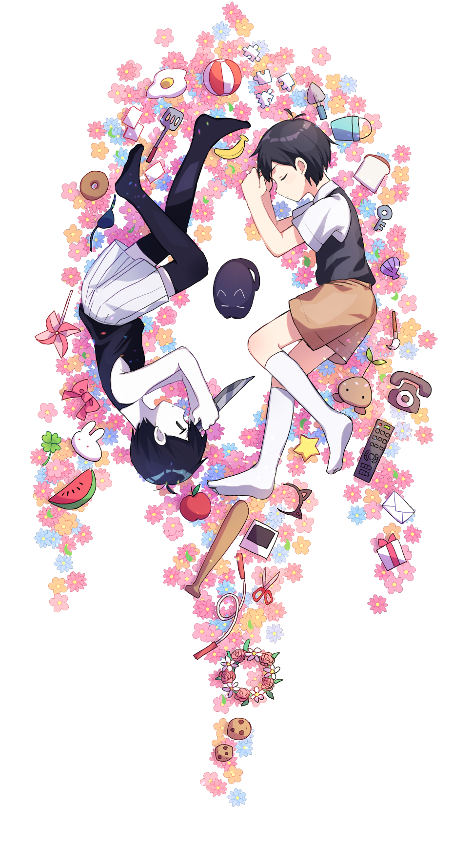 Safebooru - apple banana bangs baseball bat black cat black eyes black ...