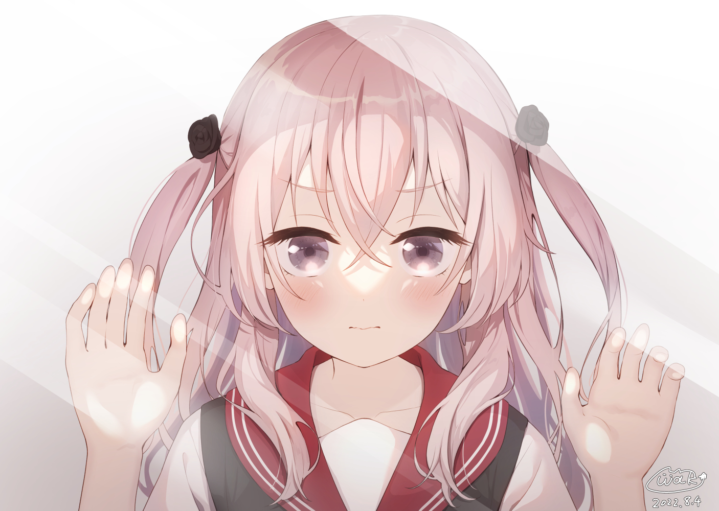 Safebooru - 1girl against fourth wall black flower black rose black shirt collarbone commentary ...