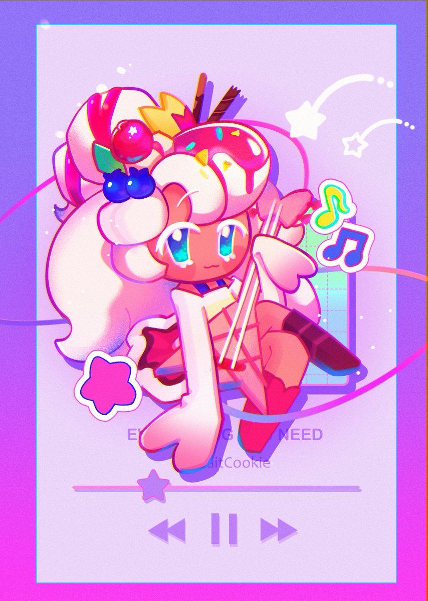 Safebooru - 1girl blue eyes chibi cookie cookie run cookie run kingdom cr crk female guitar ...