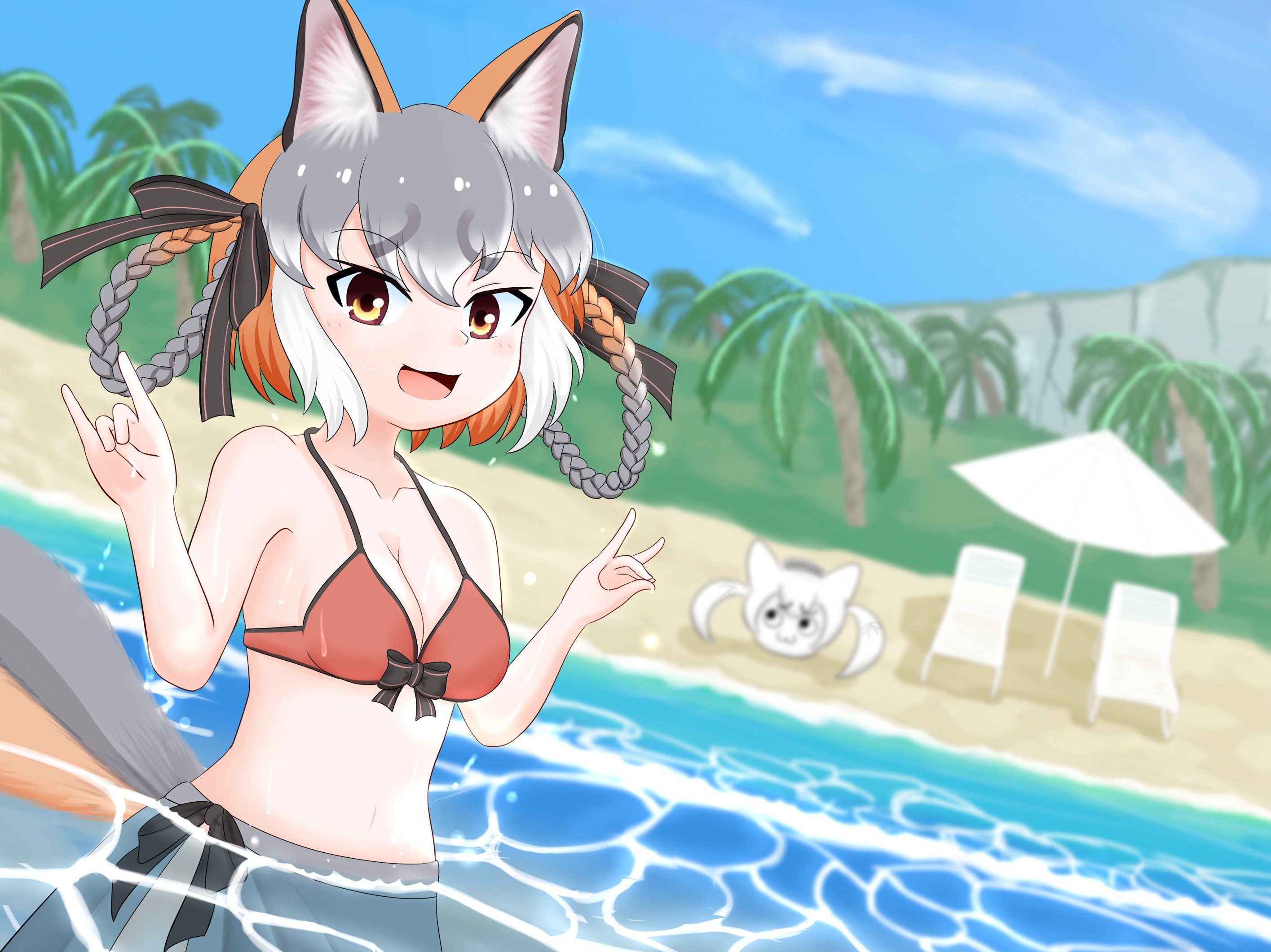 Safebooru - 1girl animal costume animal ear fluff animal ears beach bikini fox ears fox girl fox ...