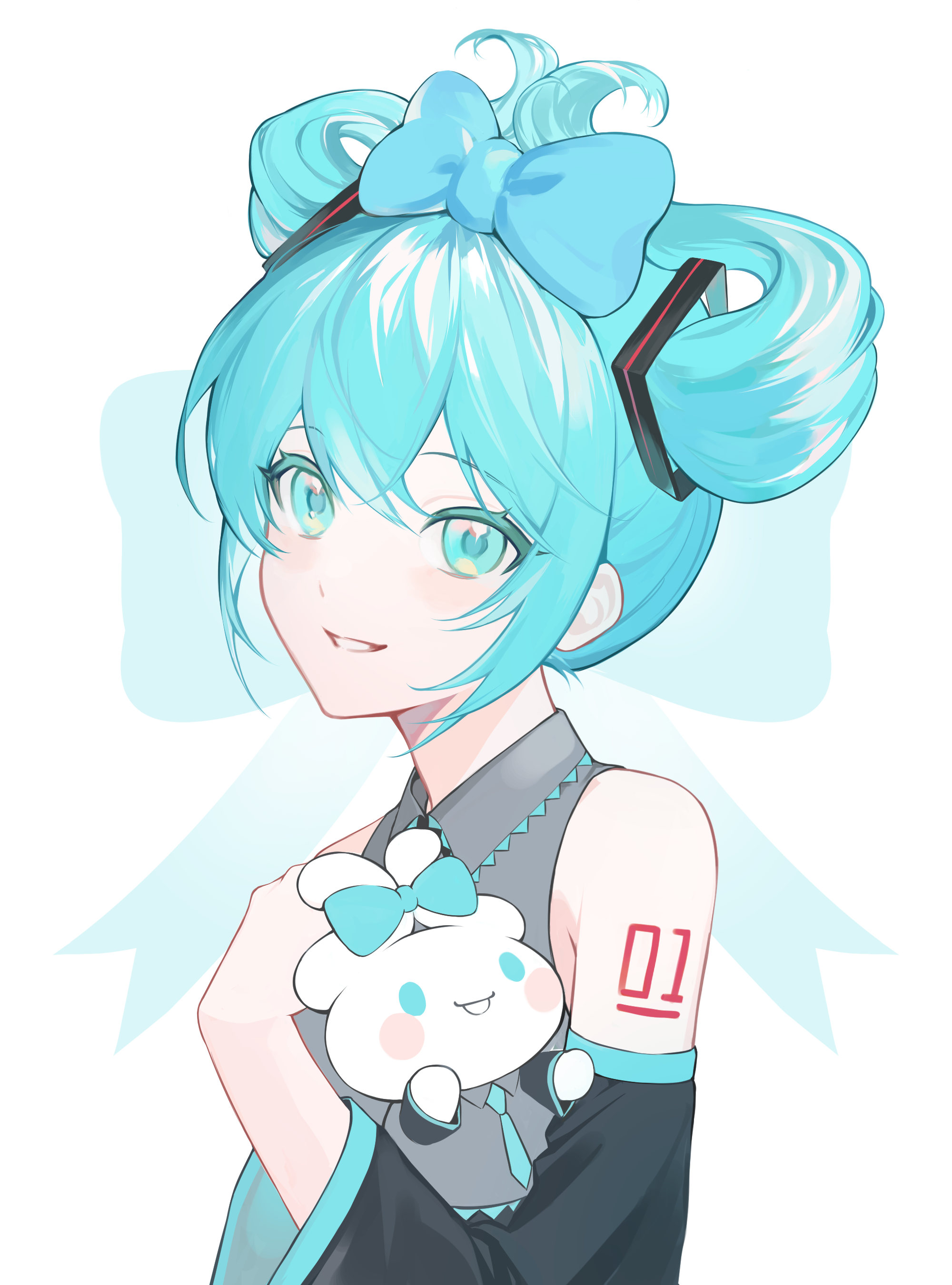 Safebooru - 1girl absurdres arm tattoo bangs black sleeves blue bow blue eyes blue hair bow ...