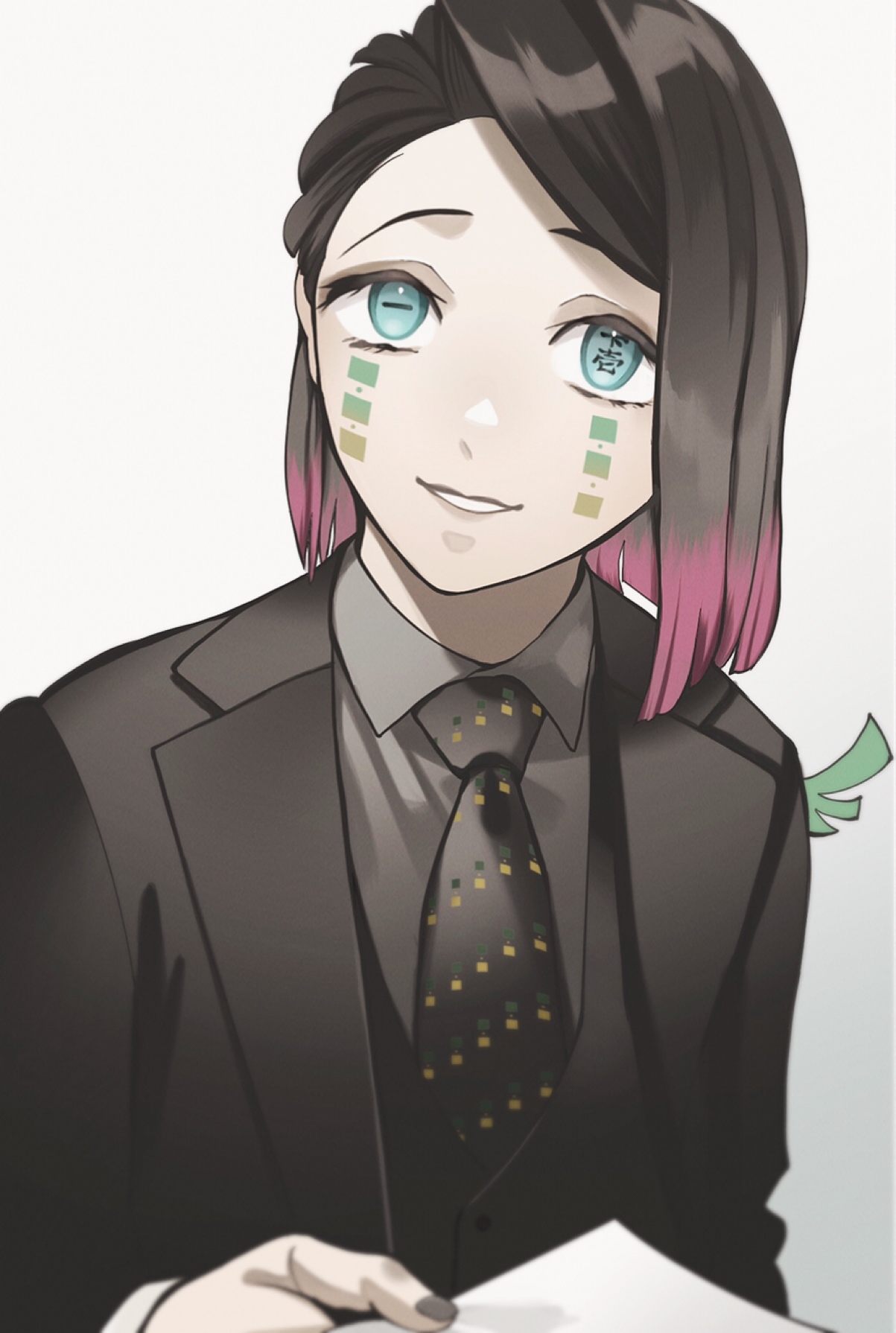 Safebooru - 1boy black hair black jacket black nails black necktie blue ...