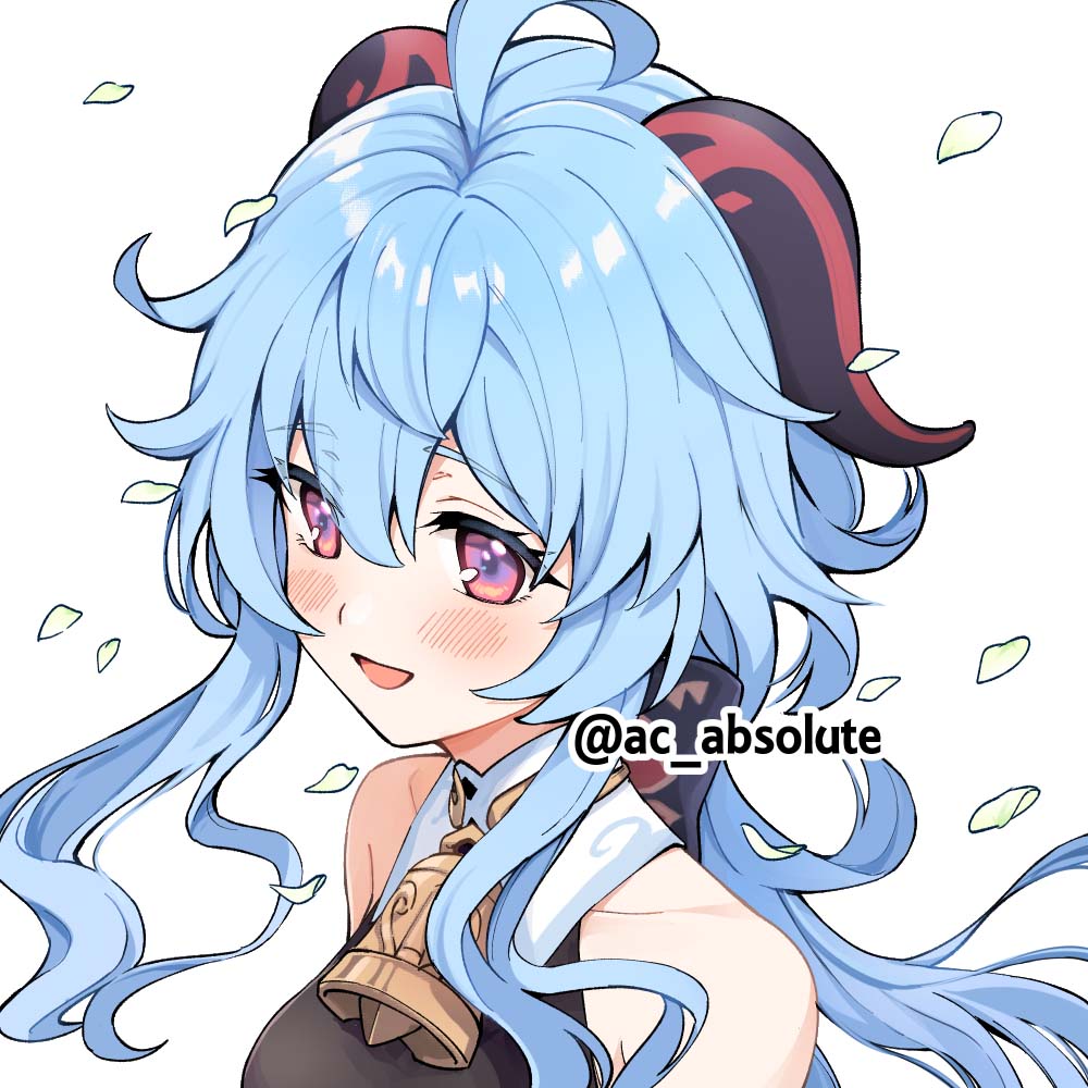 Safebooru - 1girl ahoge bangs bare shoulders bell blue hair blush breasts collarbone commission ...