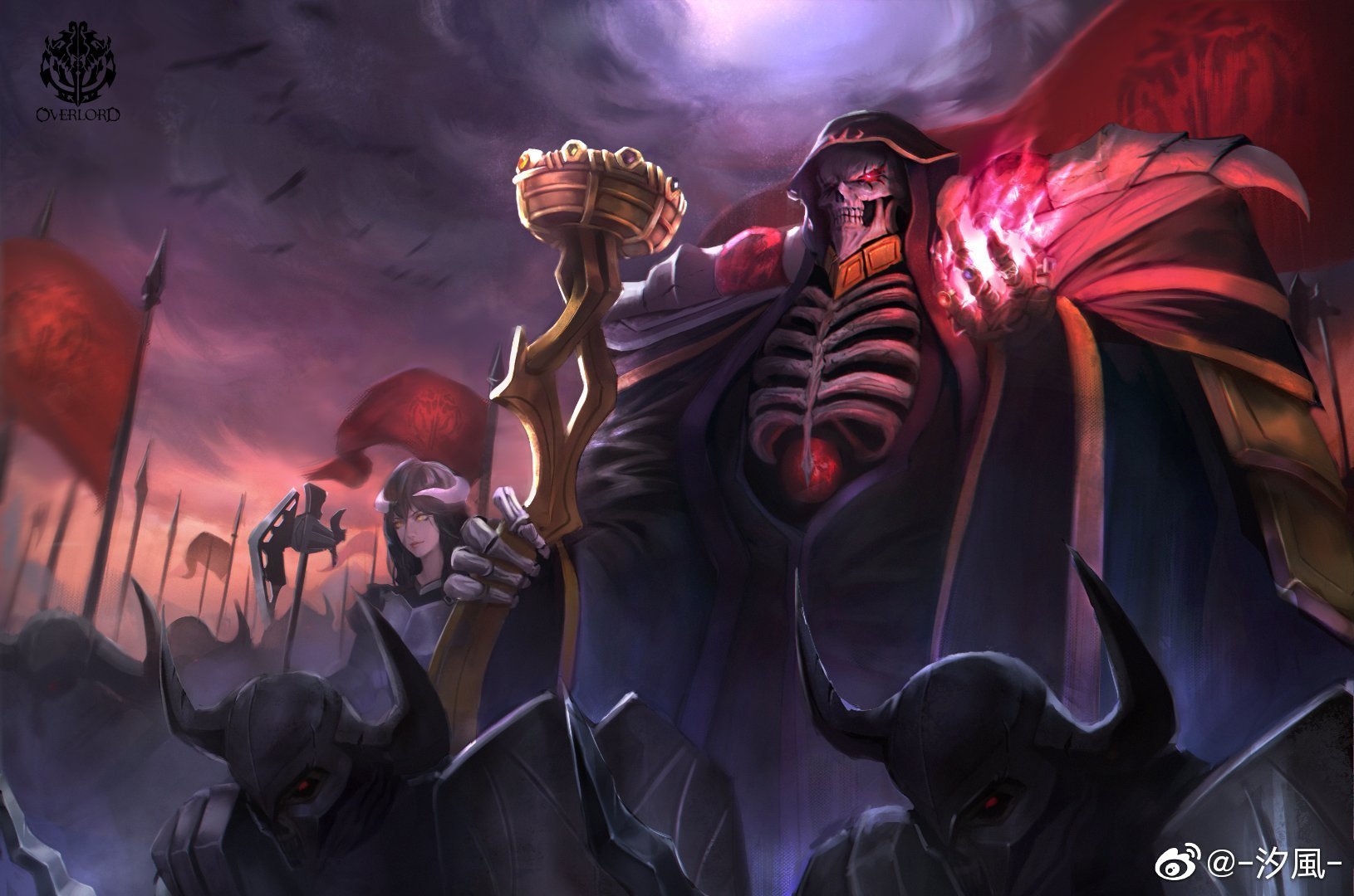 Safebooru - 1boy 1girl ainz ooal gown albedo (overlord) army battle ...