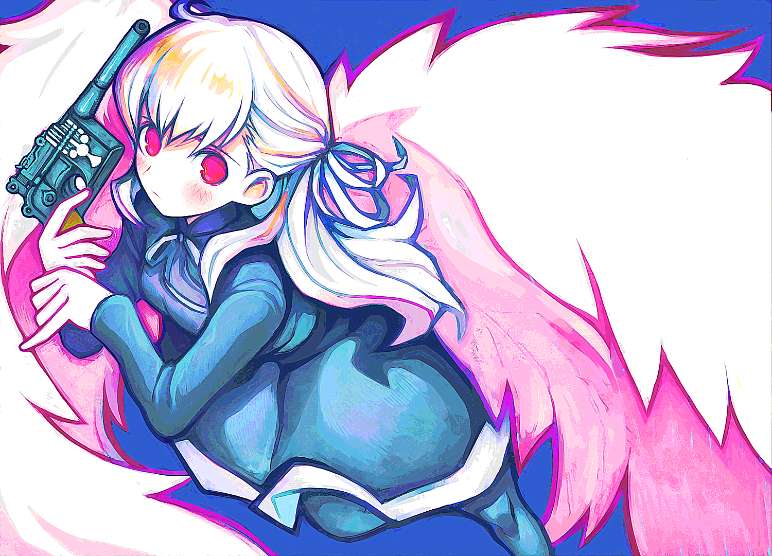 Safebooru - 1girl angel wings angelos armas blue background dress ...