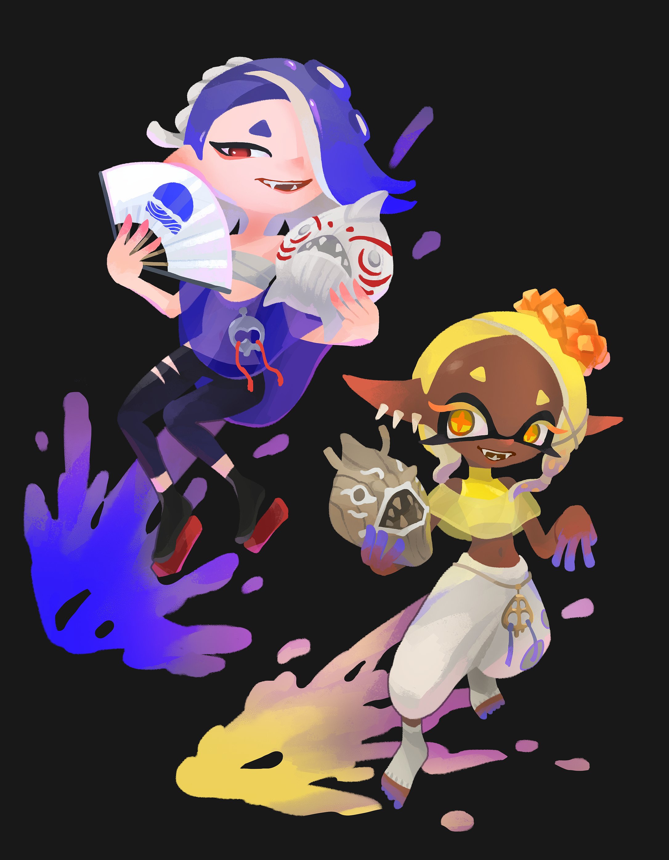 Safebooru - absurdres asymmetrical hair baggy pants cephalopod eyes ...