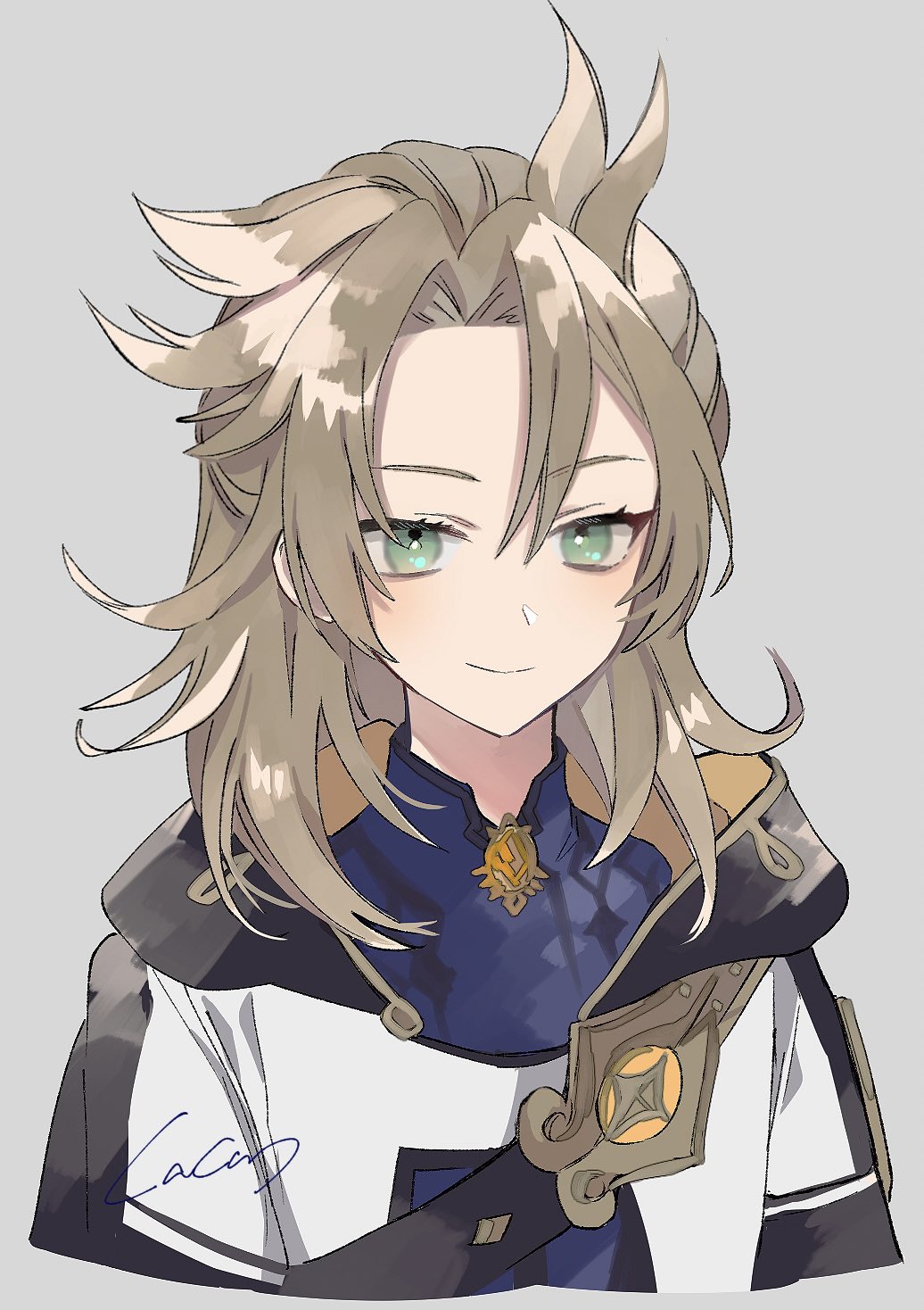 Safebooru - 1boy albedo (genshin impact) bangs blue shirt blush closed mouth coat cocoa miel ...