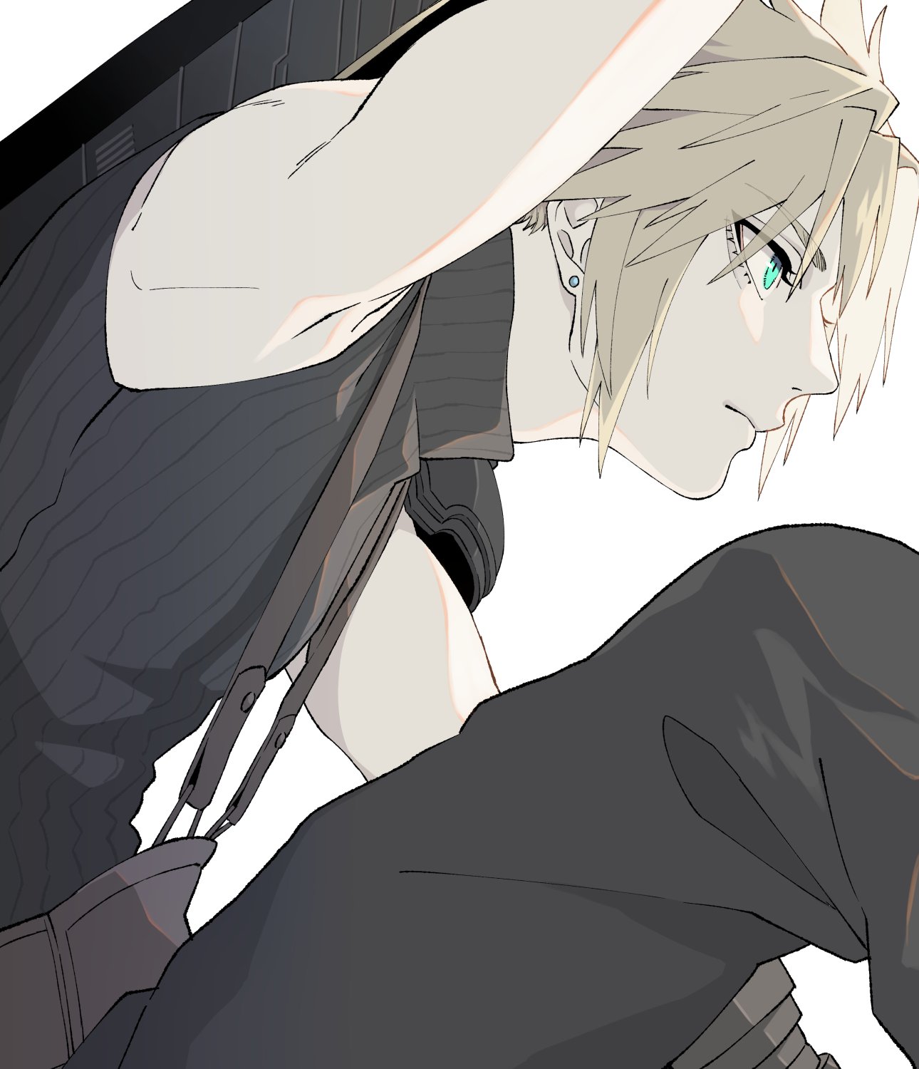 Safebooru - 1boy aqua eyes armor baggy pants bare shoulders belt blonde hair buster sword cloud ...