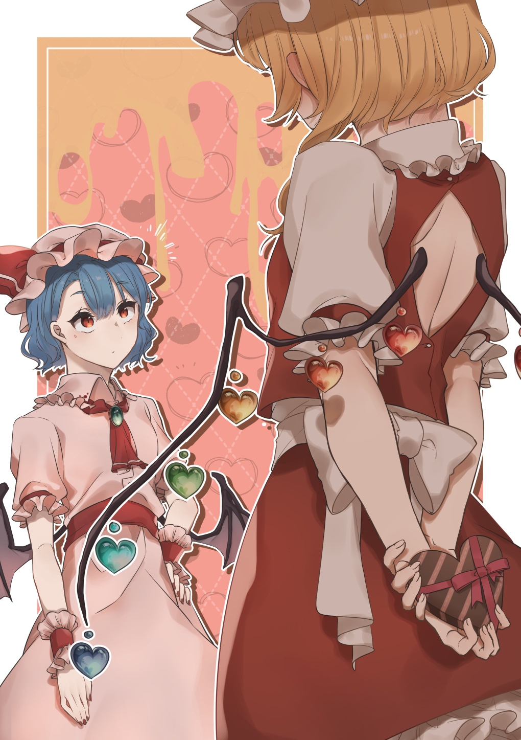 Safebooru - 2girls alternate wings arms behind back ascot back bow bat wings blonde hair blue ...