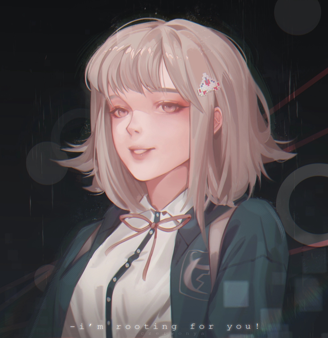 Safebooru - 1girl backpack bag bangs black background black jacket black shirt brown hair ...