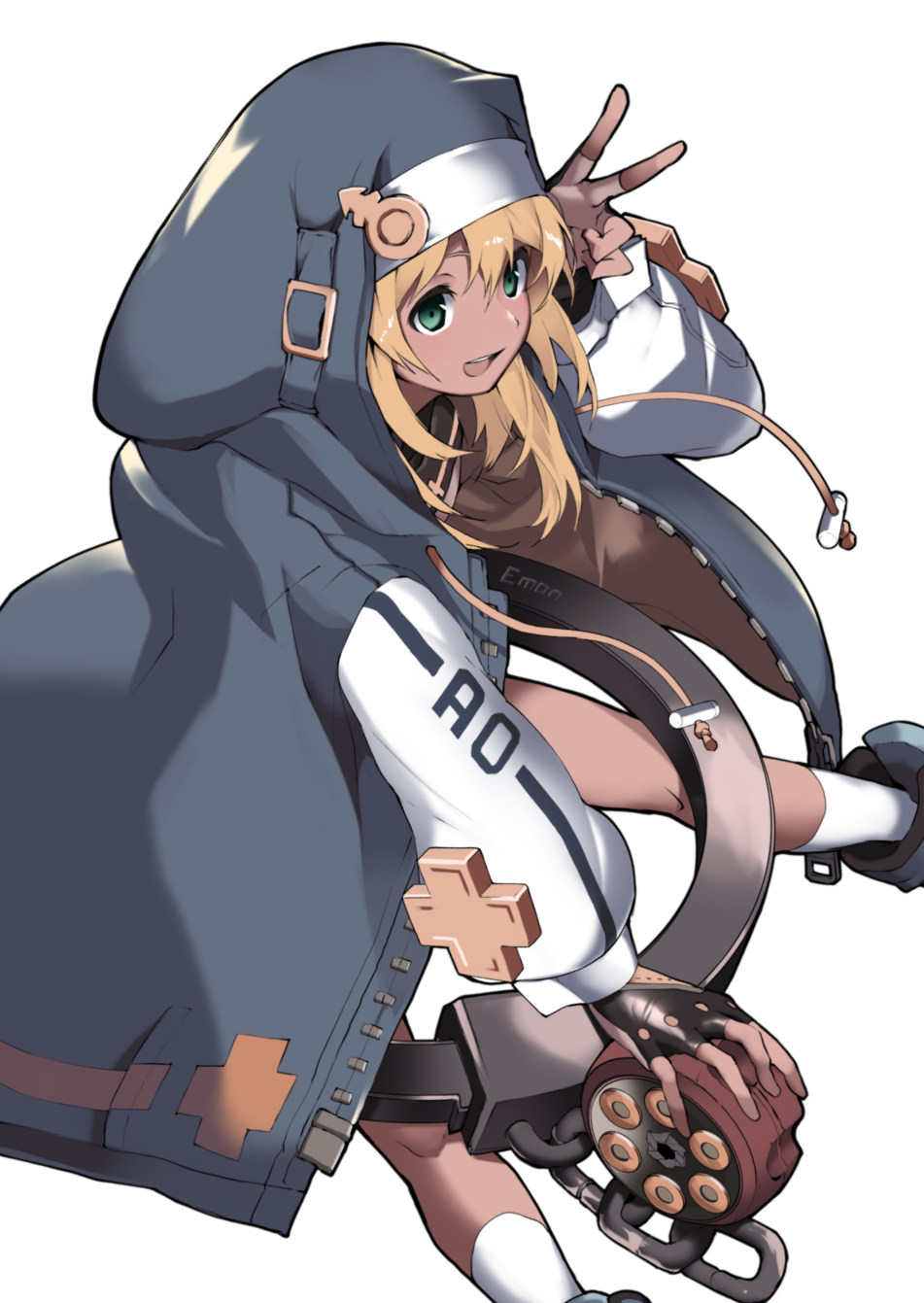 Safebooru - 1girl androgyne symbol black gloves blonde hair blue jacket bridget (guilty gear ...