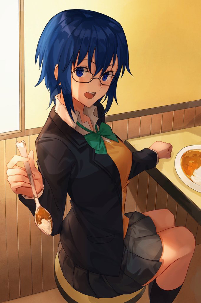 Safebooru - 1girl bangs black-framed eyewear black jacket blue eyes blue hair ciel (tsukihime ...