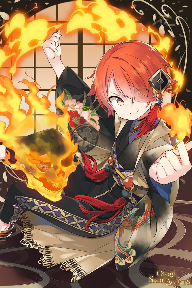 Safebooru - 1boy androgynous closed mouth fire hair ornament kiya machi ...