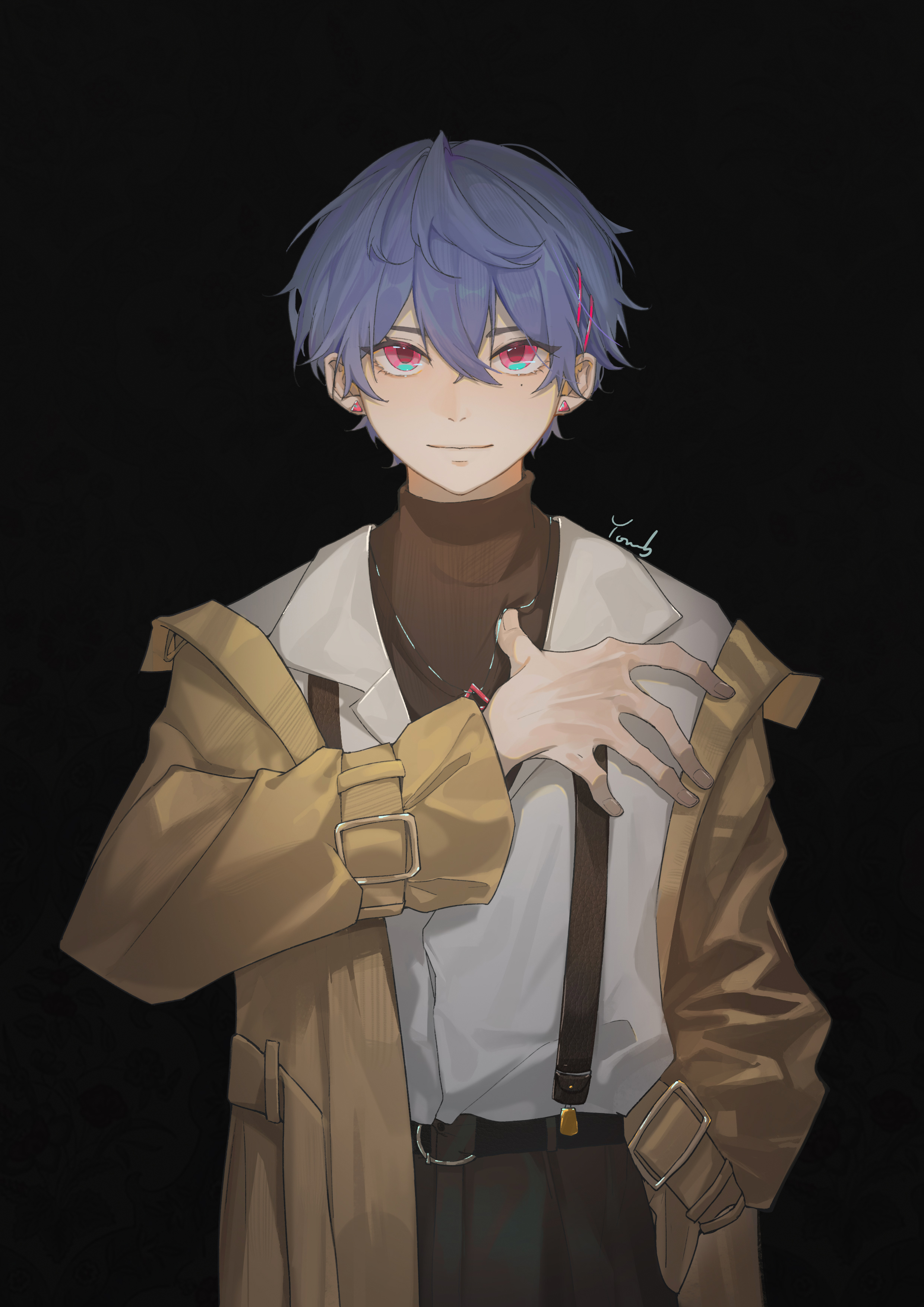 Safebooru - 1boy absurdres age progression black background blue eyes ...