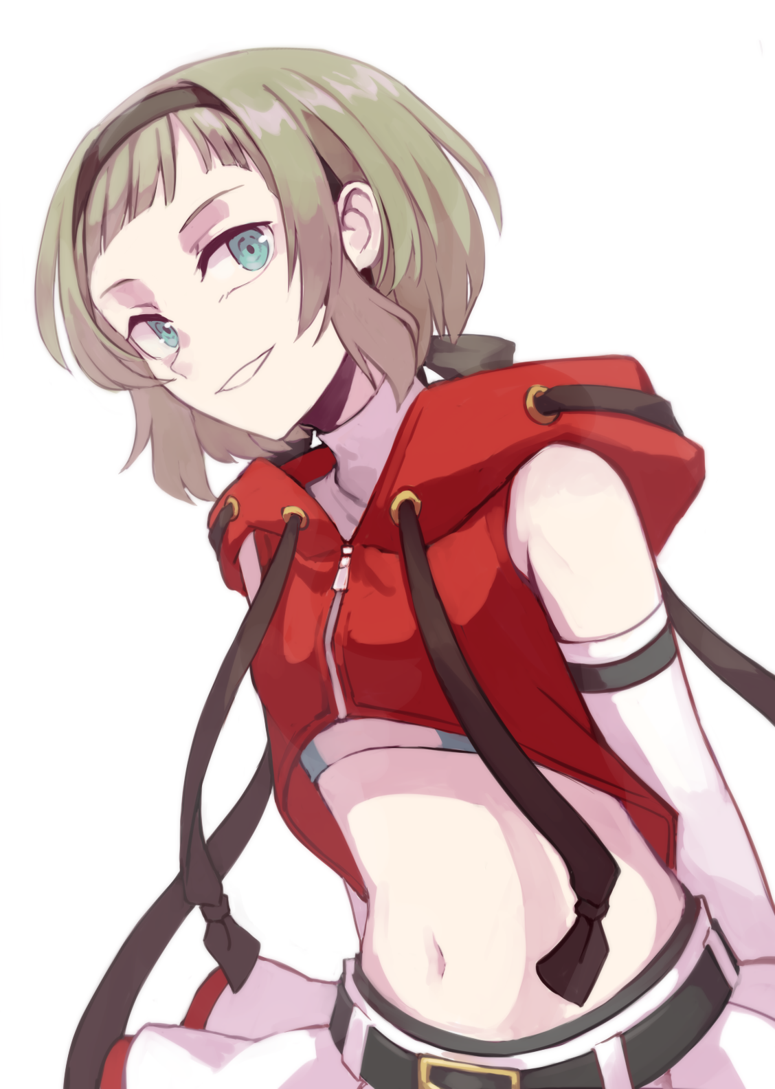 Safebooru - 1girl aqua eyes arms at sides arms behind back bangs belt black belt black hairband ...