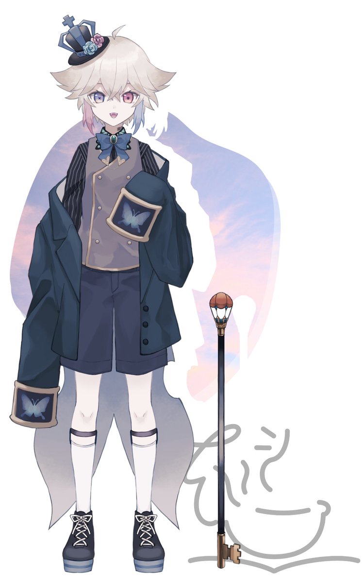 Safebooru - 1boy blonde hair cane coat crown full body grey hair ...