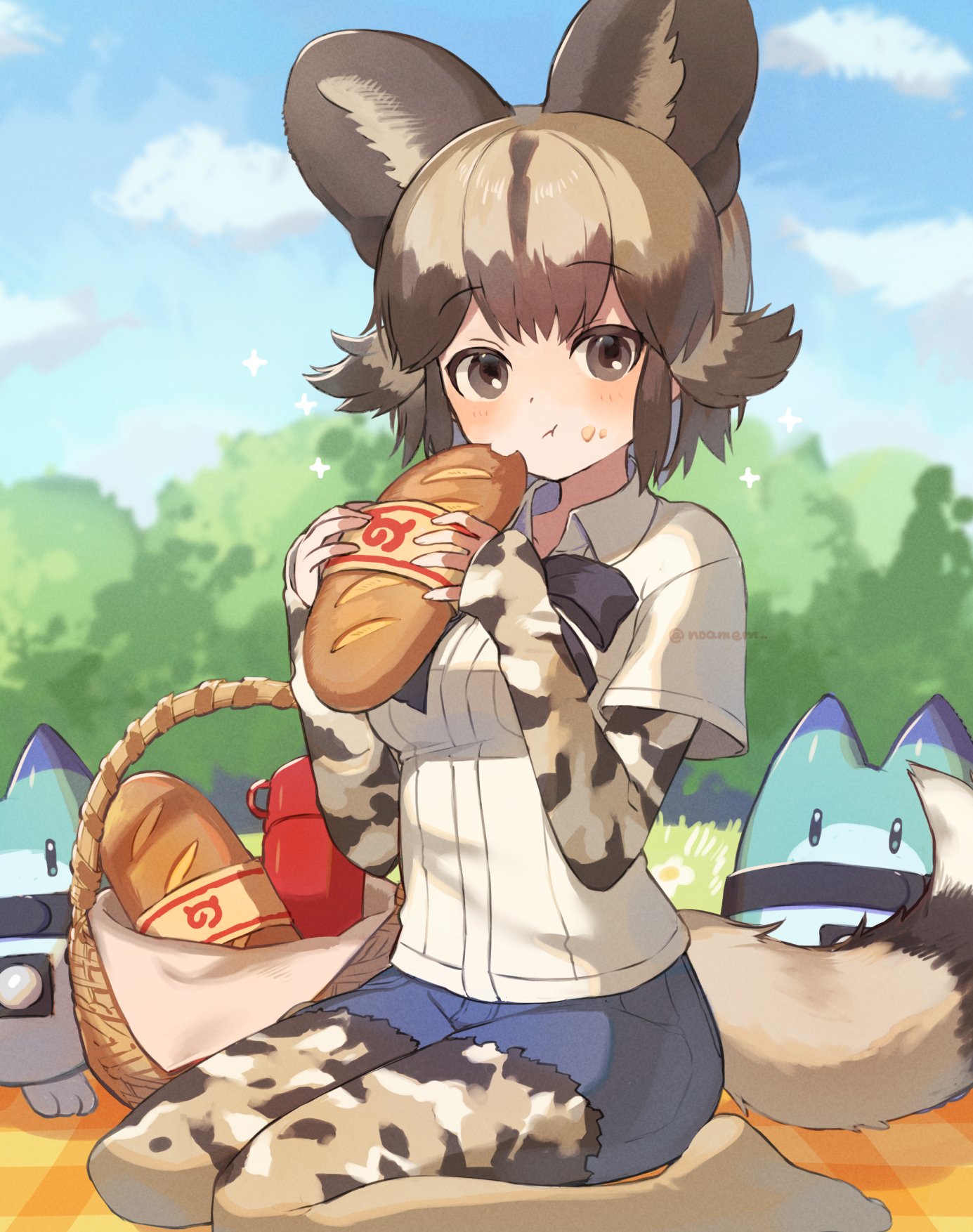 Safebooru - 1girl african wild dog (kemono friends) african wild dog print animal ears baguette ...