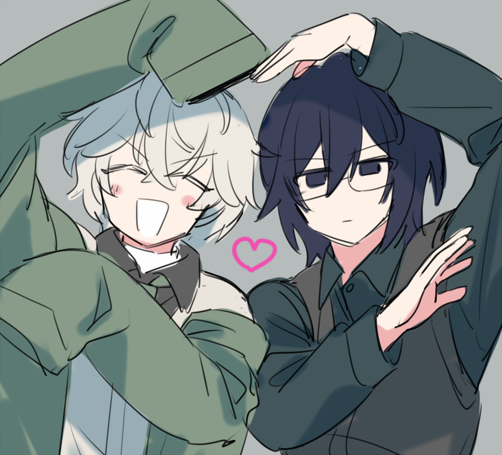 Safebooru - 2boys :d black eyes black hair blonde hair blush closed ...