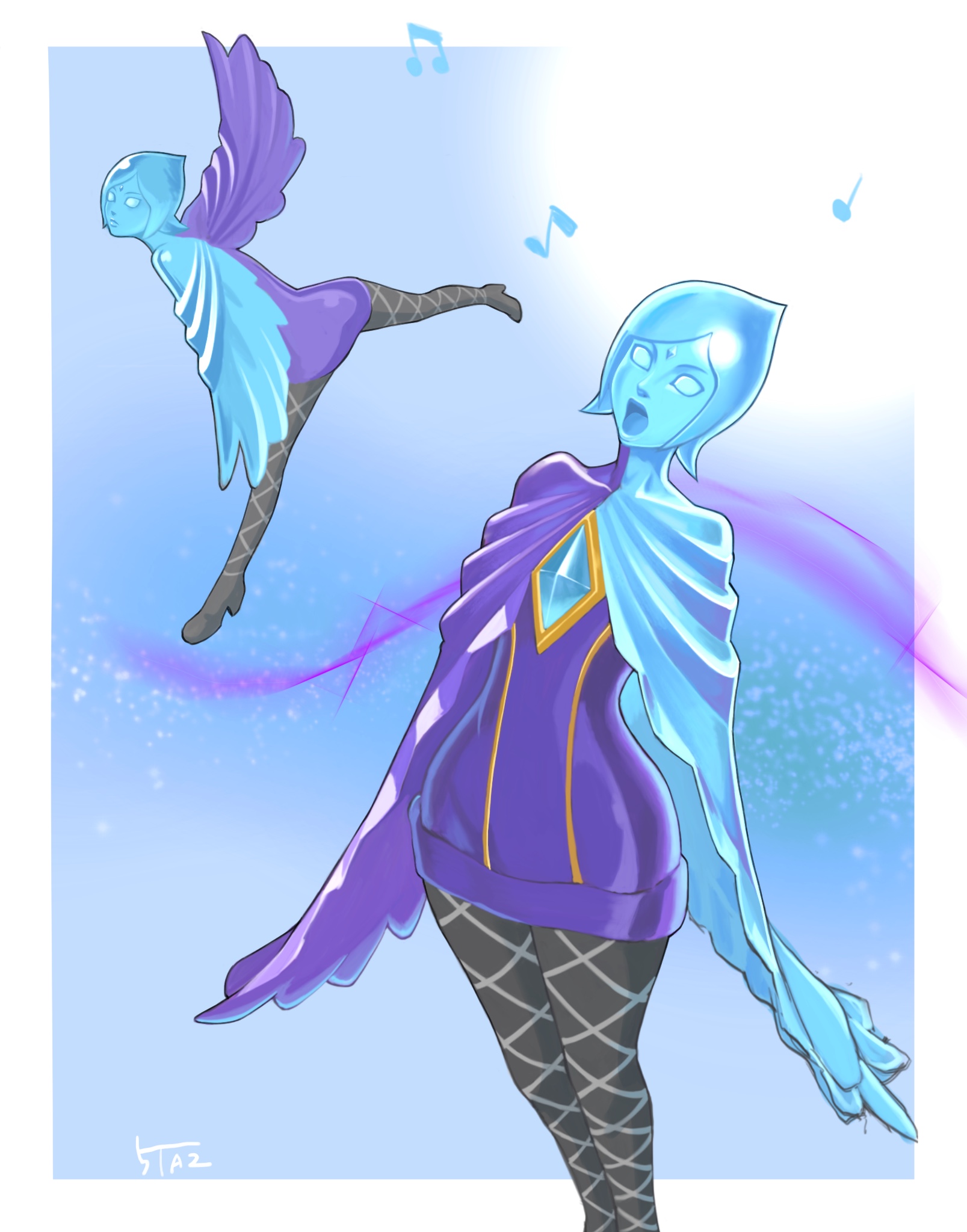 Safebooru - 1girl 5tatsu argyle argyle legwear artist name blue background blue dress blue eyes ...