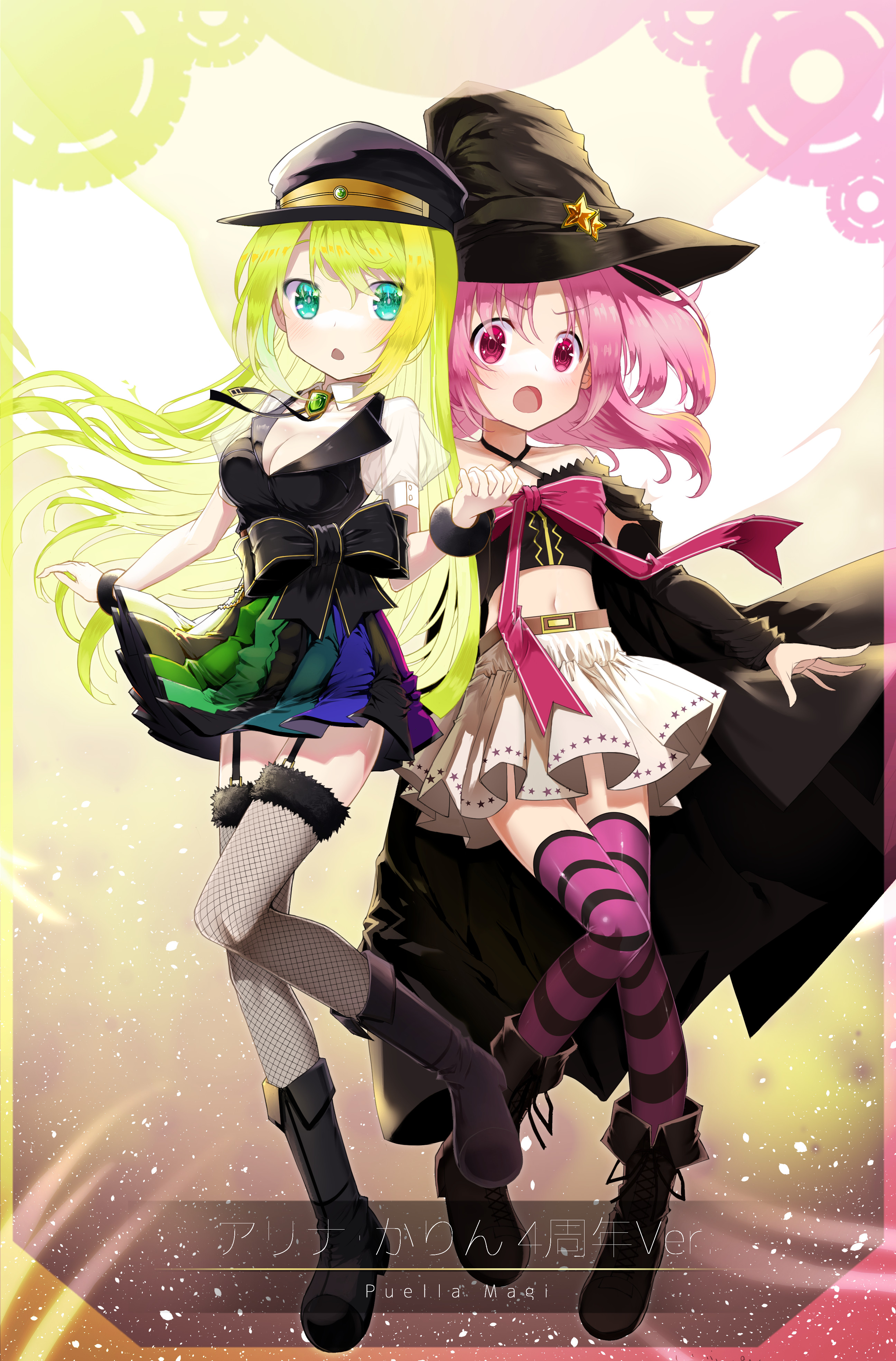 Safebooru - 2girls absurdres alina gray aqua eyes arm warmers bangs belt black bow black cape ...