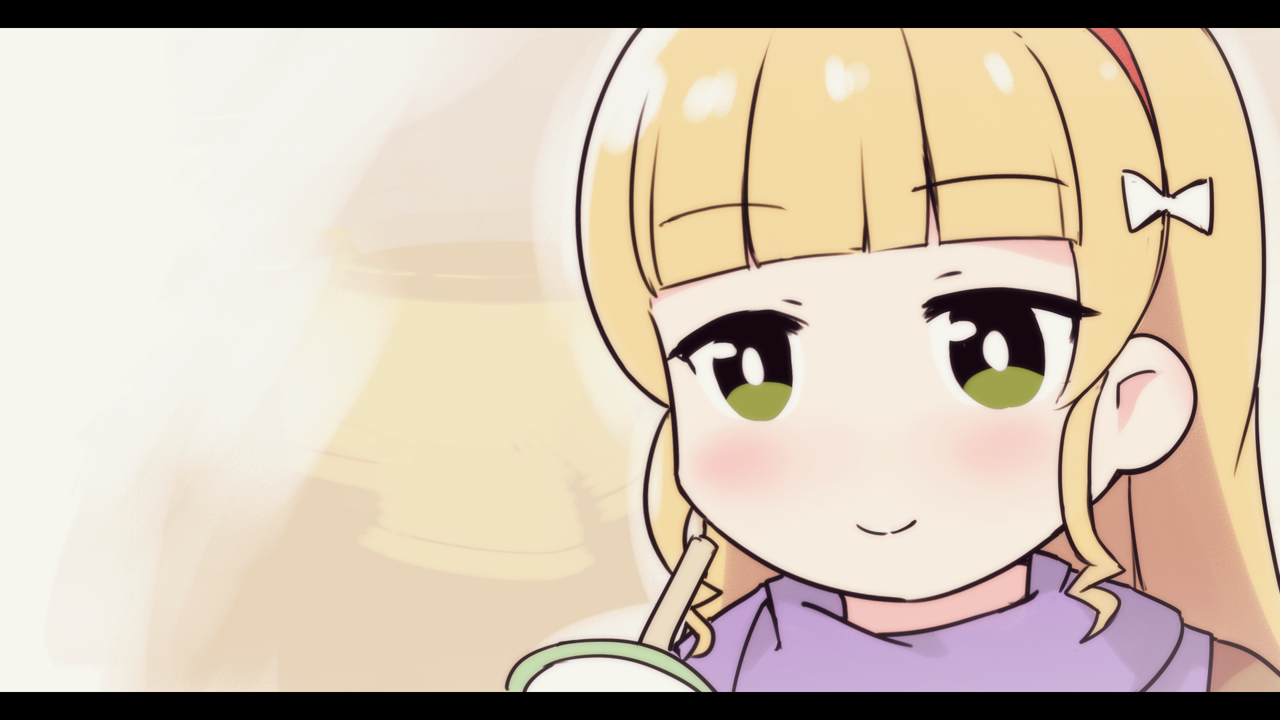 Safebooru - 1girl bangs blonde hair blunt bangs blush bow chibi closed mouth cup disposable cup ...