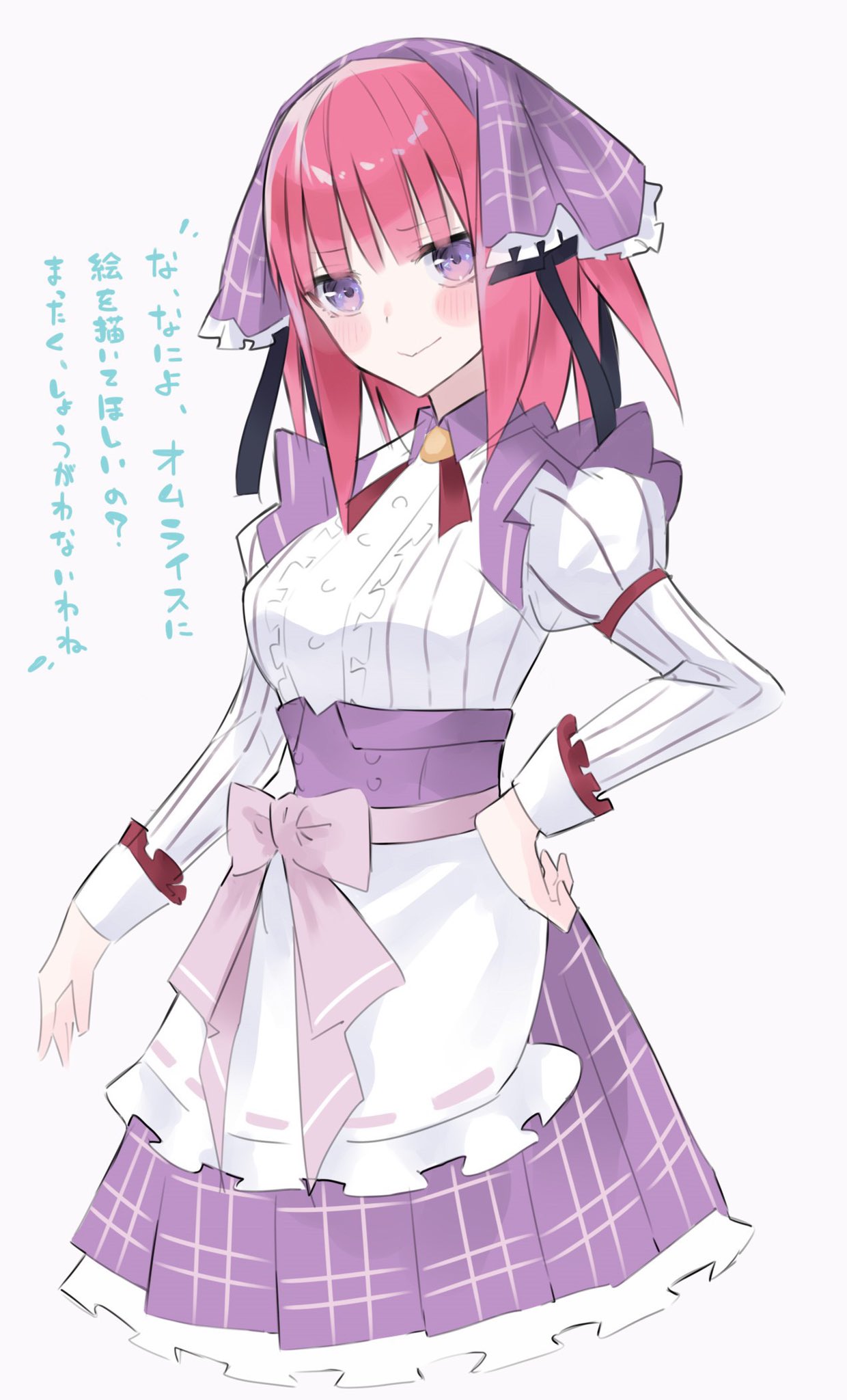 Safebooru - 1girl :> alternate costume apron bangs black ribbon blue eyes blunt bangs blush bow ...