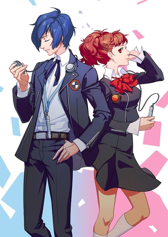 Safebooru - 1boy 1girl auburn hair blue hair persona 3 persona 3 ...