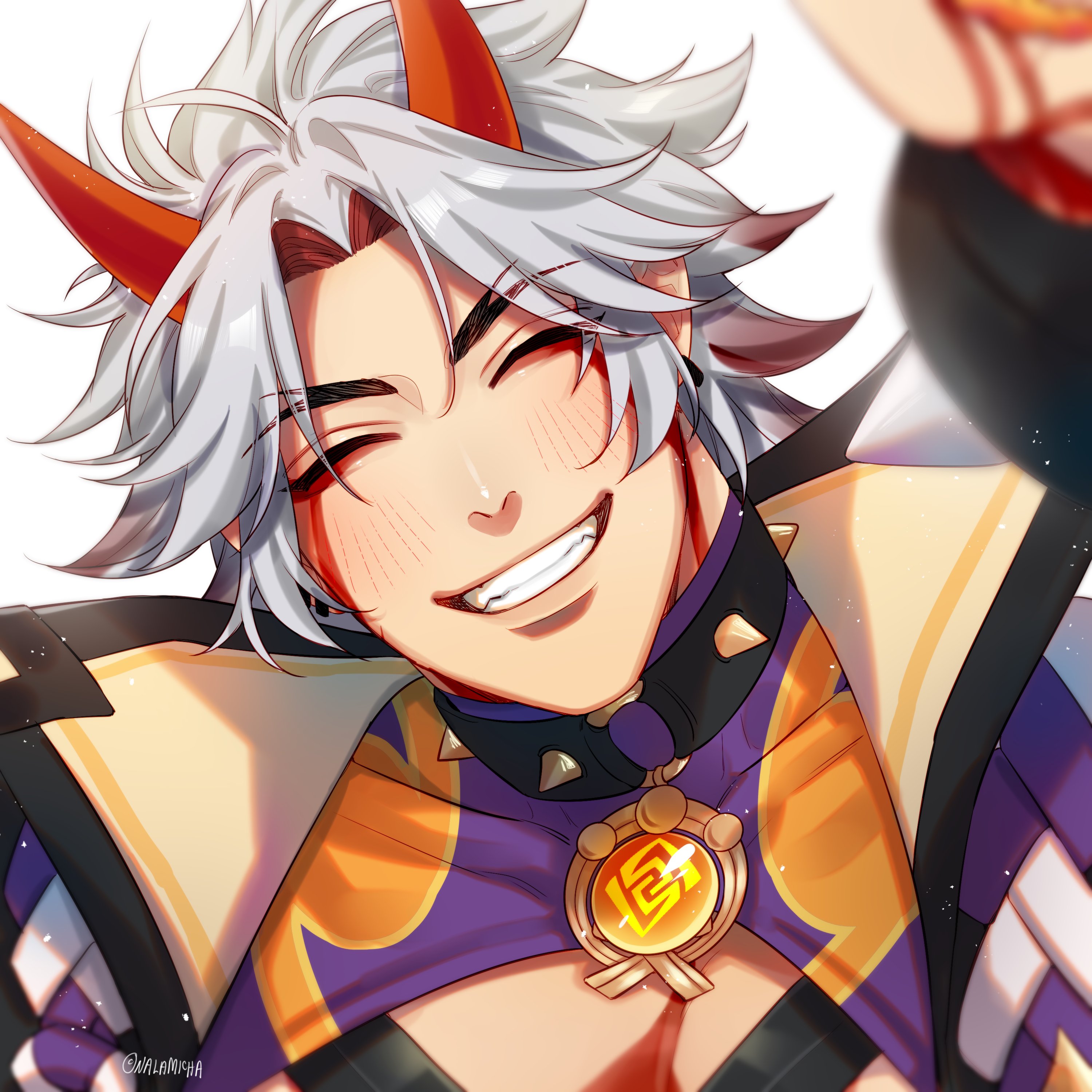 Safebooru - 1boy absurdres arataki itto artist name blush close-up ...