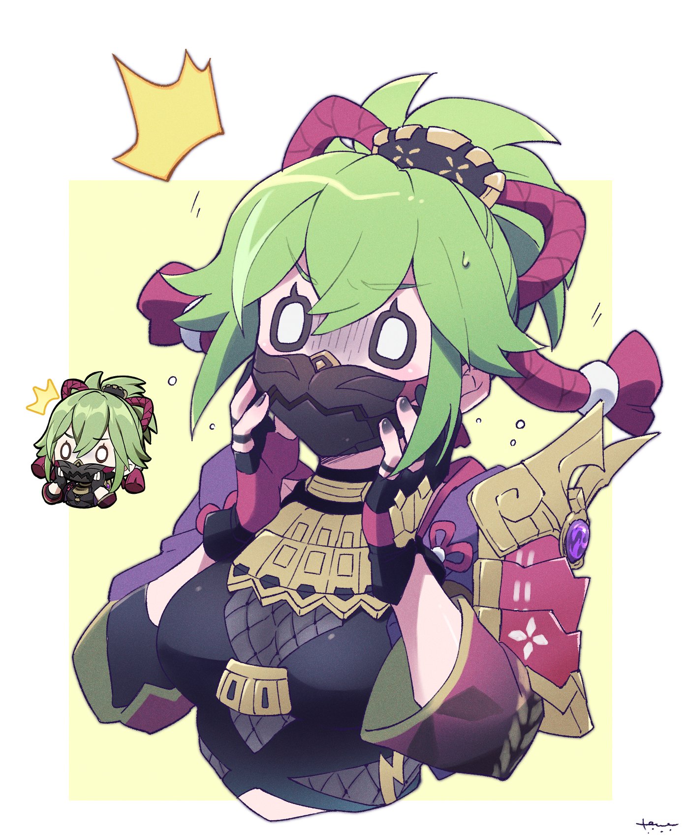 Safebooru - 1girl ^^^ armor black gloves black shirt fingerless gloves fishnets genshin impact ...