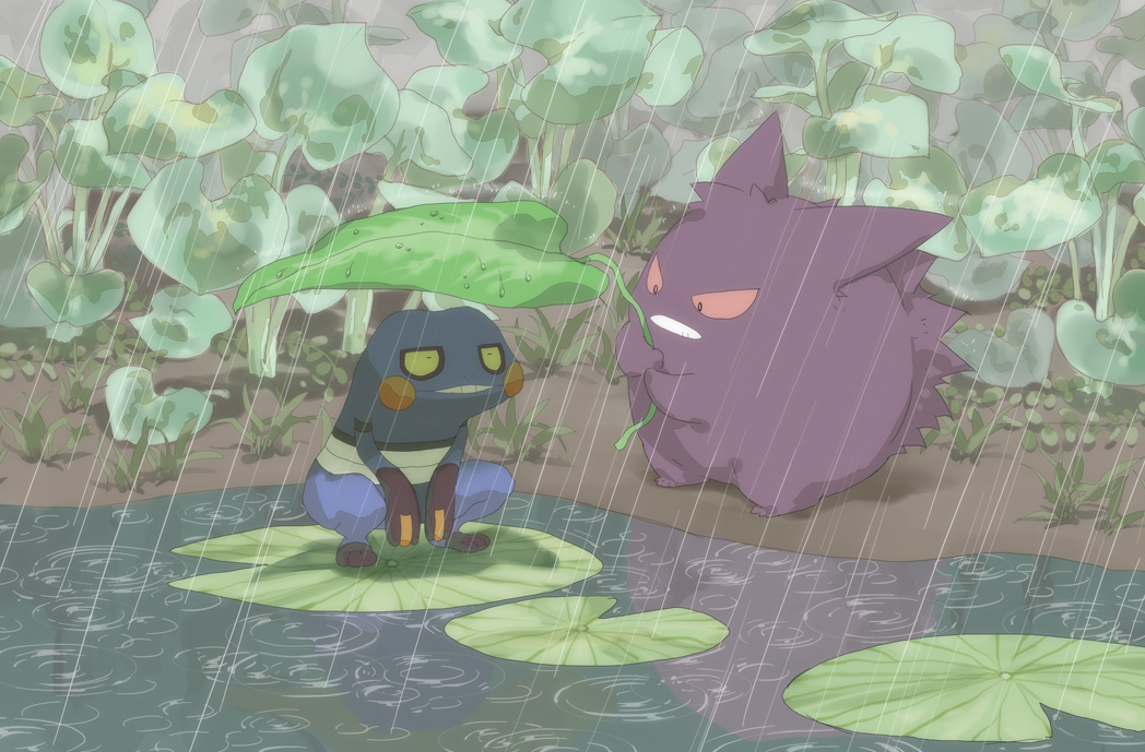 Safebooru - closed eyes emunise friends gengar leaf umbrella nature no ...