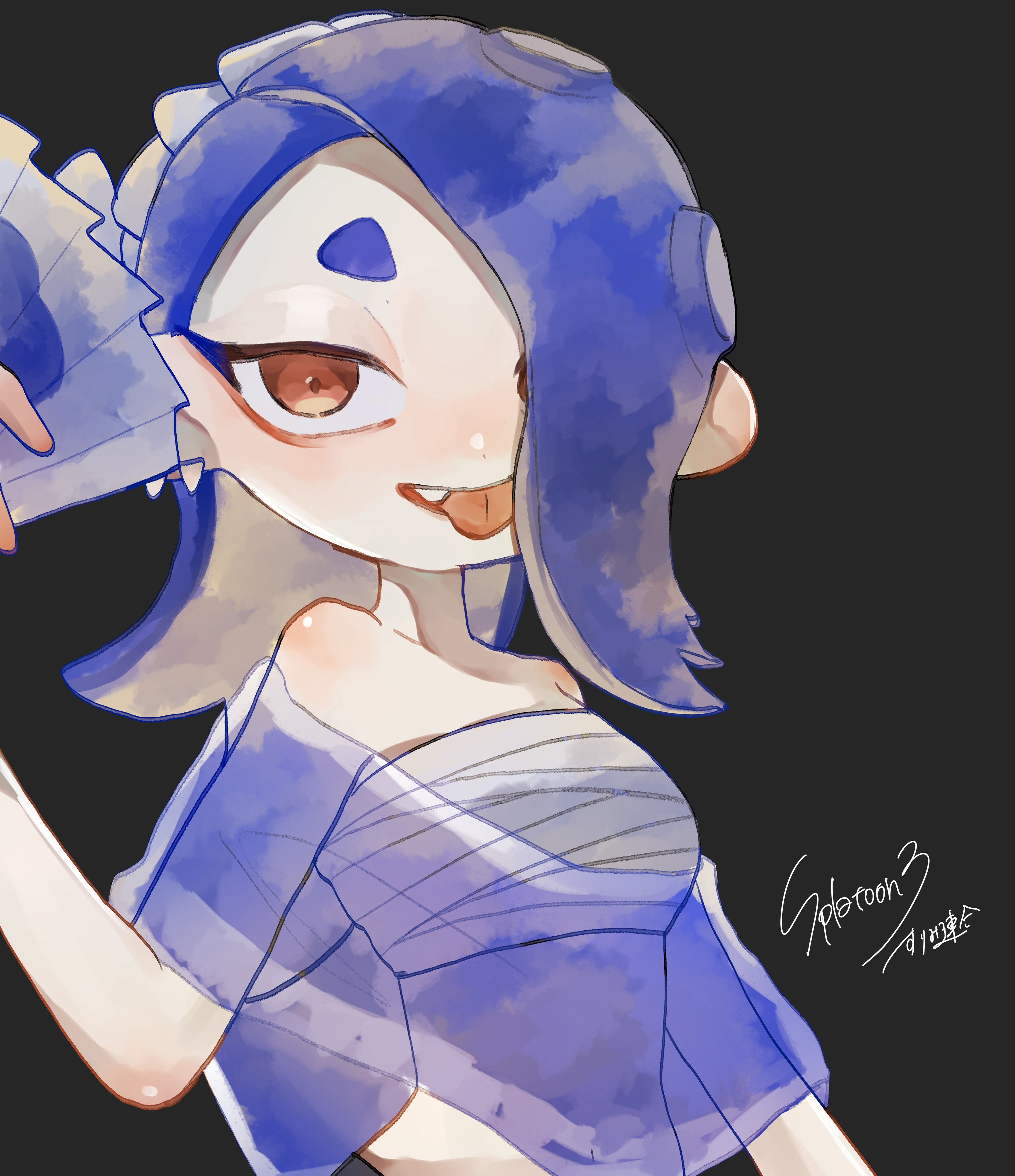 Safebooru - 1girl absurdres arm up bare shoulders blue hair breasts ...