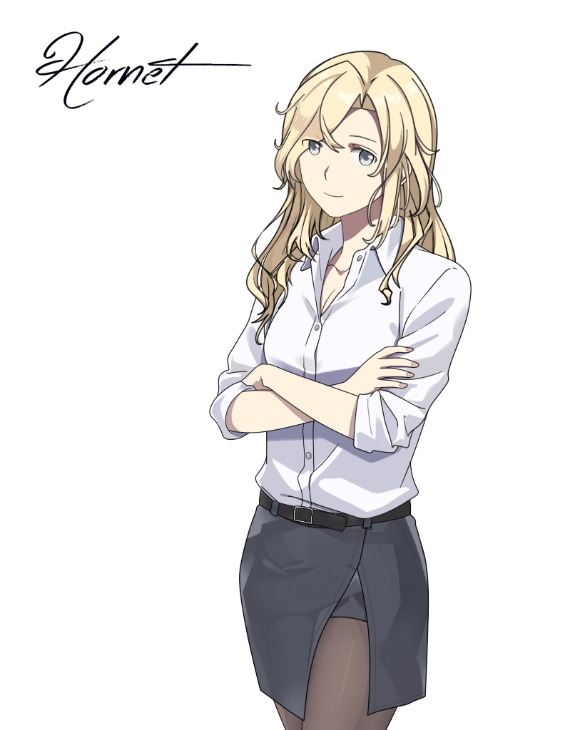 Safebooru - 1girl belt black belt black necktie black pantyhose black skirt blonde hair ...